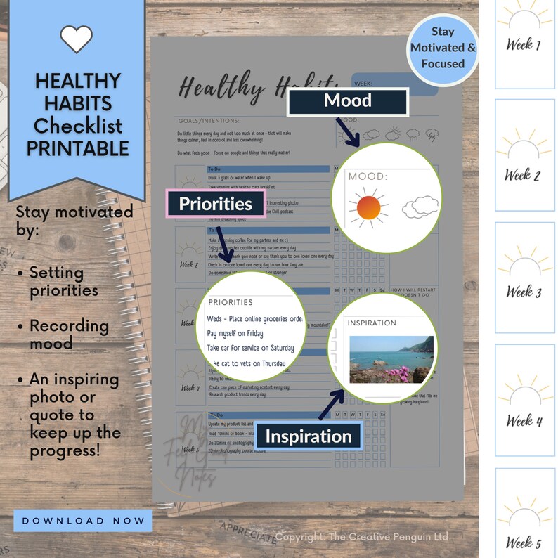 Healthy Habits Tracker Printable | Daily Checklist Blue Sky Planner ...