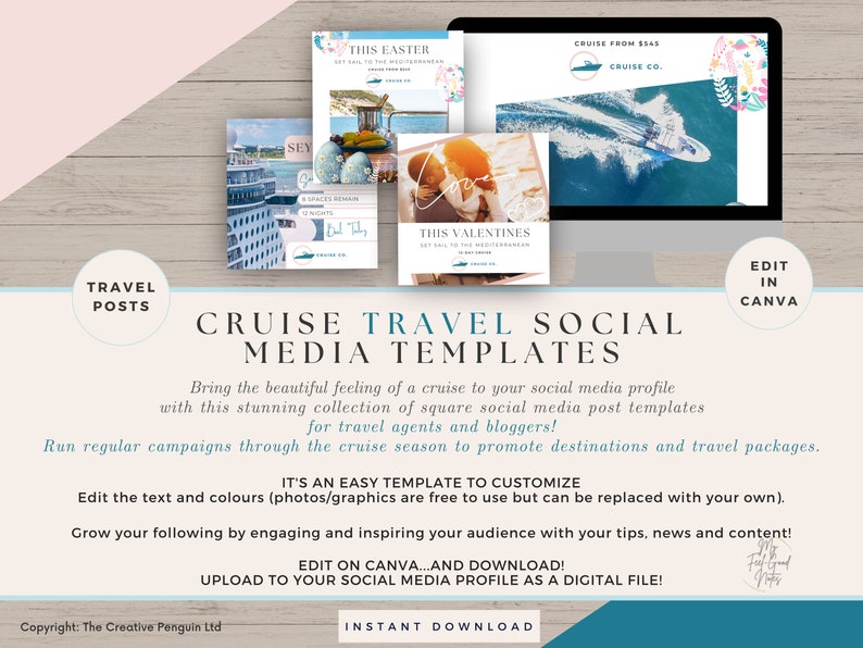Travel Agent Cruise Social Media Template Bundle, Marketing Posts ...