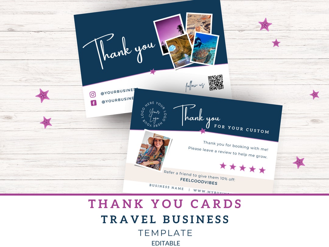 Travel Agent Thank You Card Template, Client Note, Leave a Review for ...
