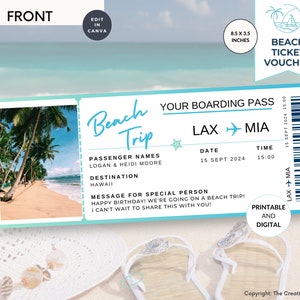Beach Trip Ticket, Printable Boarding Pass, Surprise Vacation, Tropical ...