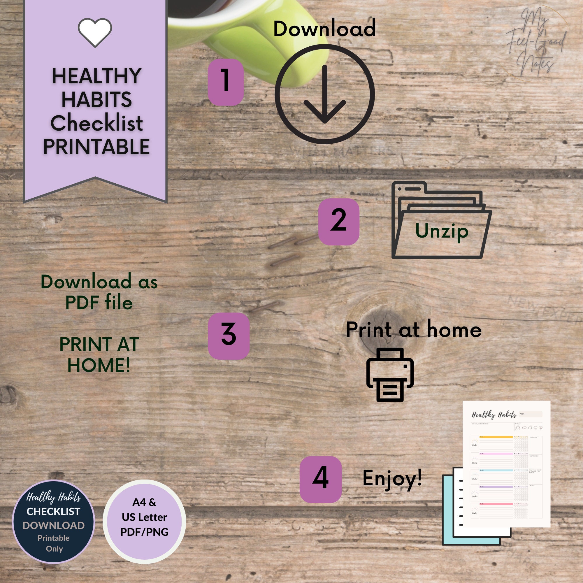 Daily Habit Tracker Printable Healthy Habits Checklist Pastel Rainbow ...