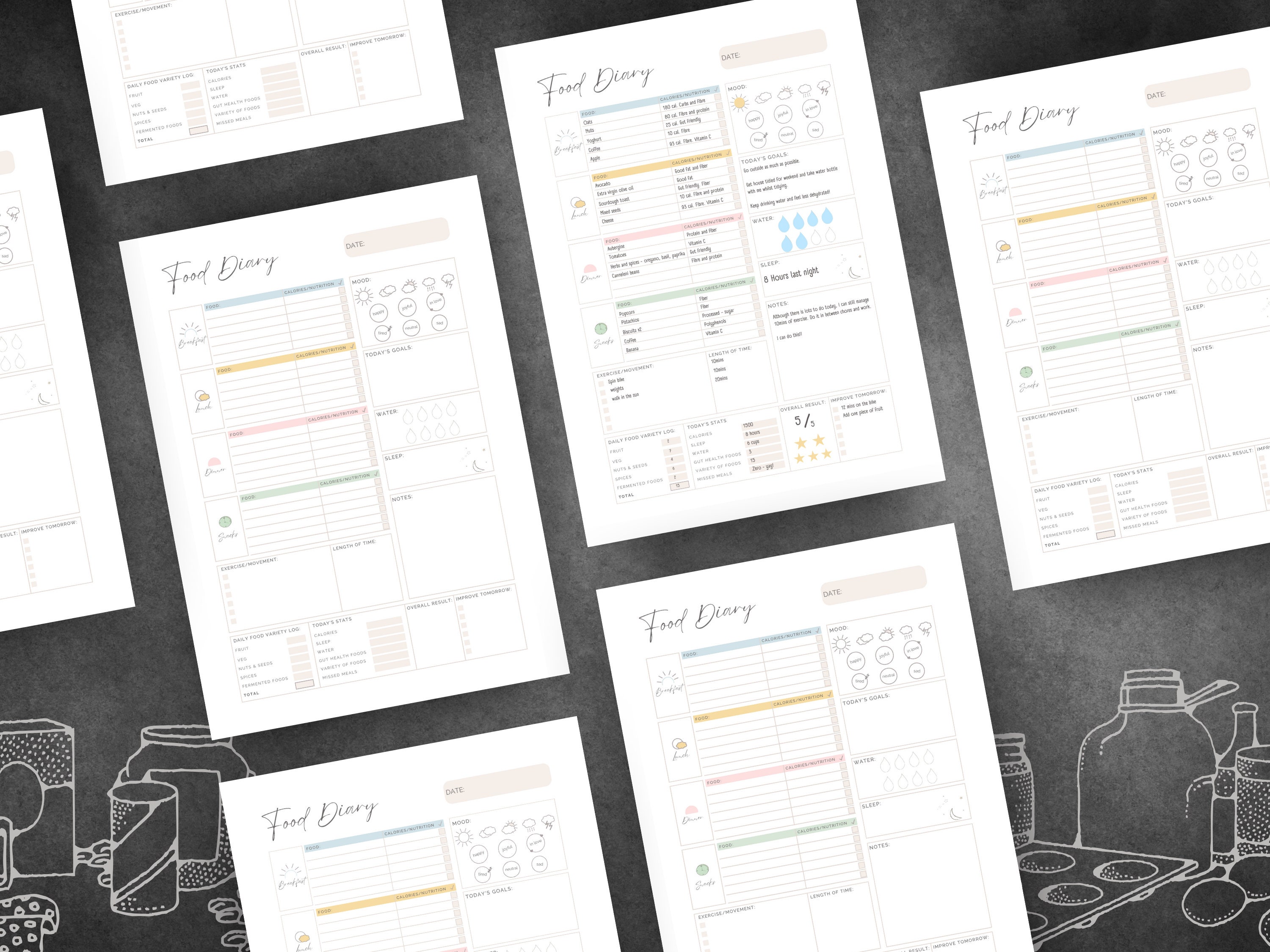 Daily Food Journal Printable, Meal Planner, Food Diary, Undated Health ...