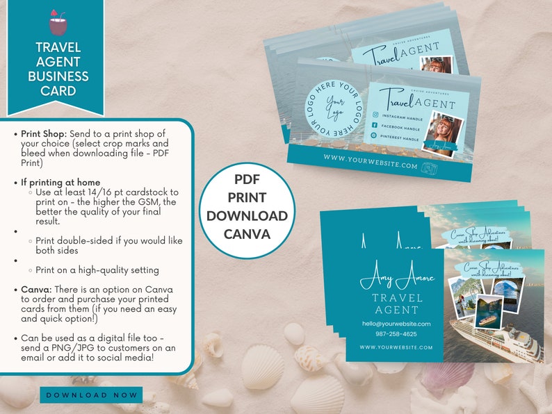 Travel Agency Business Cards Template Travel Advisor Agent - Etsy