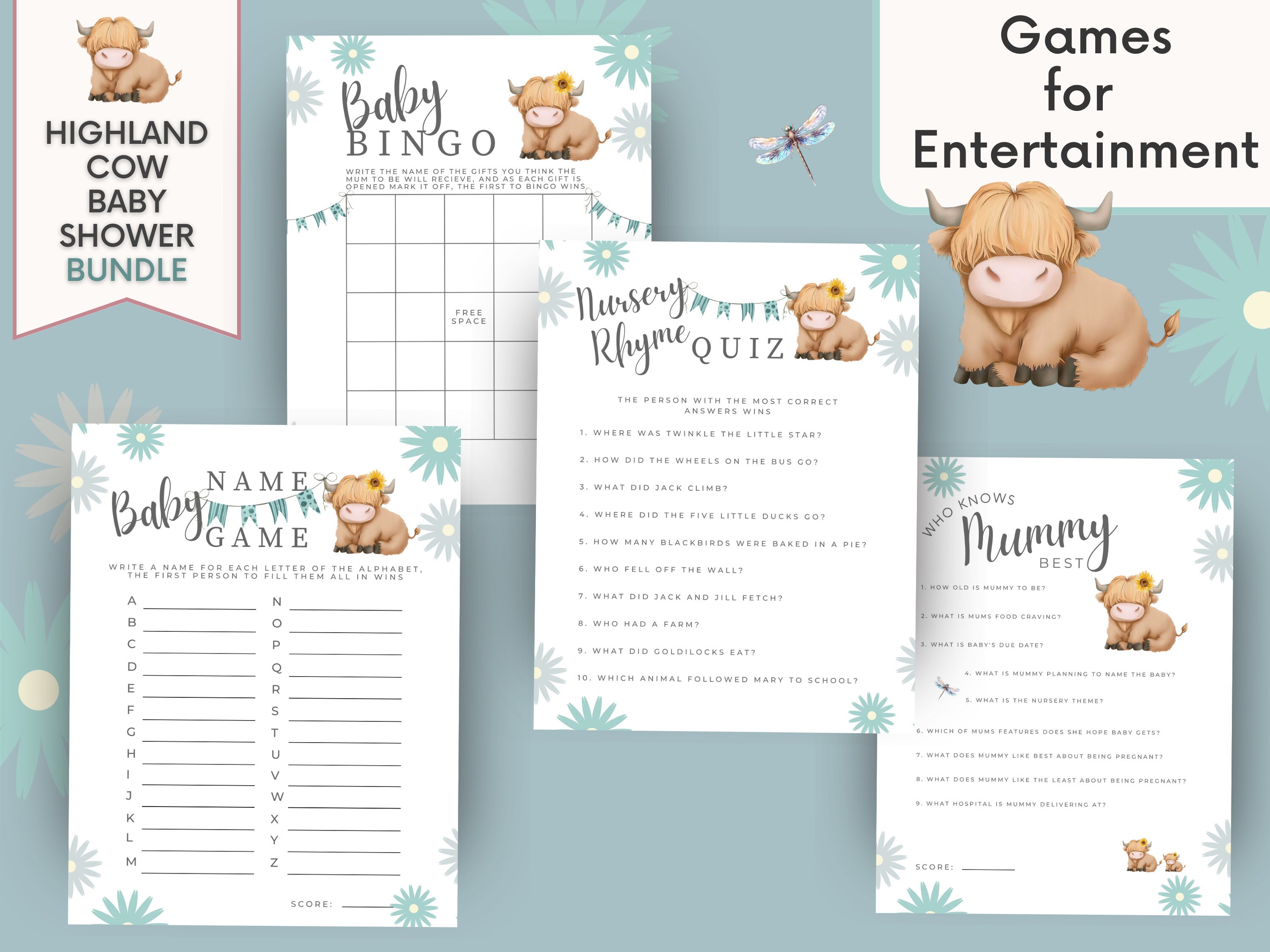 Highland Cow Baby Shower Bundle Blue With Games Holy Cow - Etsy