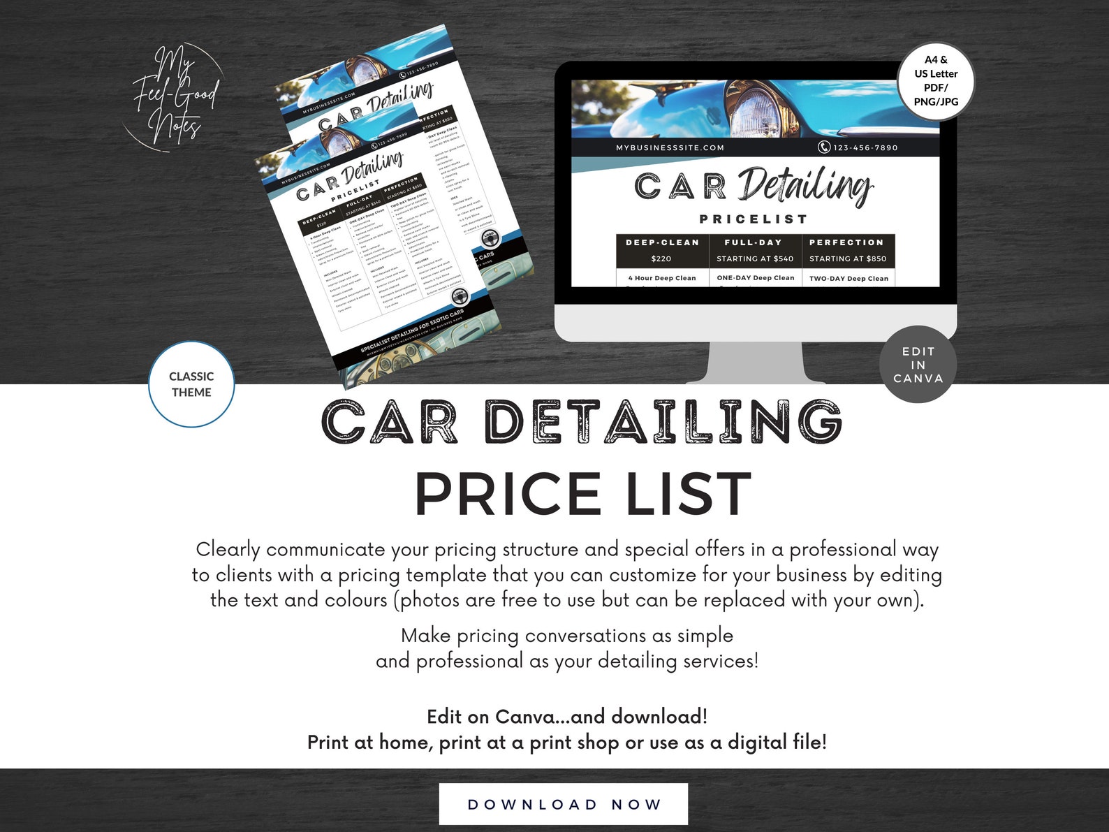 Car Detailing Price List Template Business | Editable Pricing Blue ...