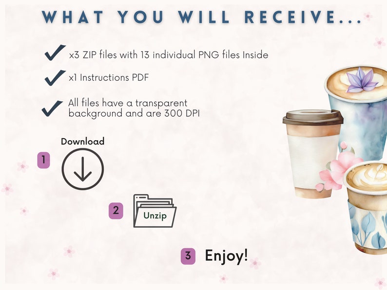 To Go Coffee Cup Clipart, Watercolor Clip Art, Floral Cafe Paper Cups ...