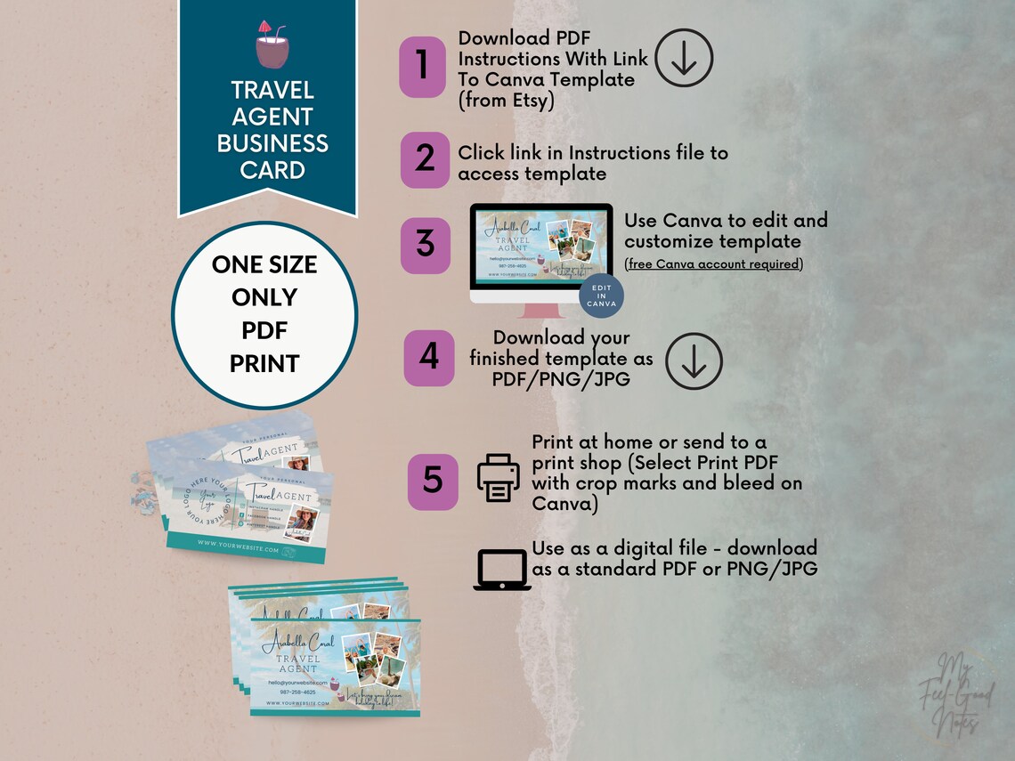 Travel Agency Business Cards Template, Travel Advisor Agent, Canva ...