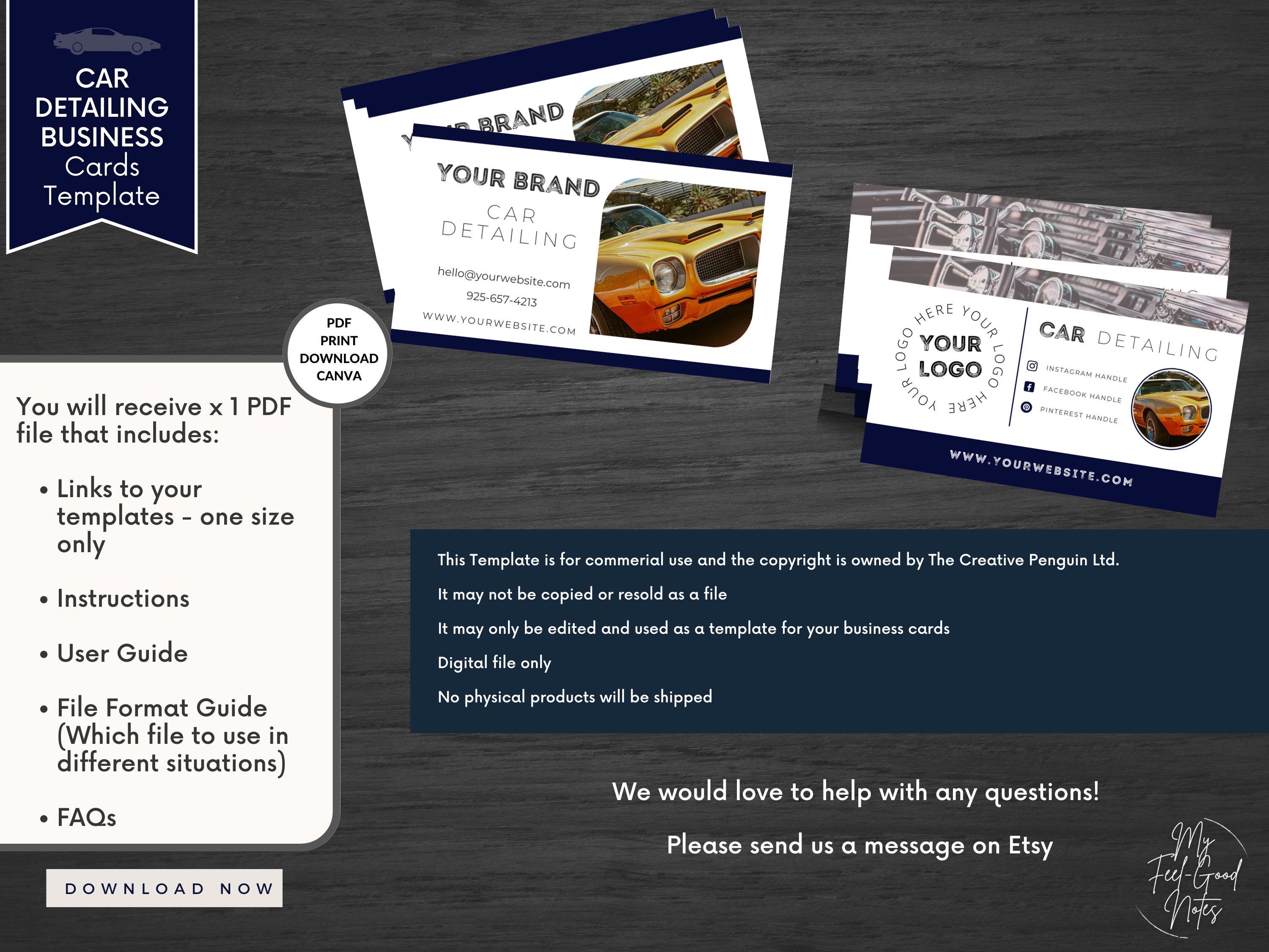 Car Detailing Business Cards Template, Editable Canva Logo, Automotive ...