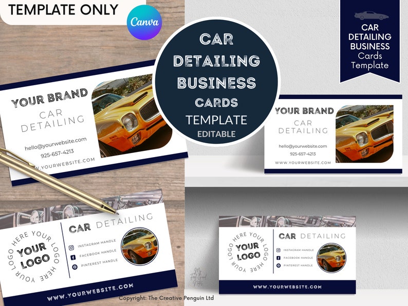 Car Detailing Business Cards Template Editable Canva Logo - Etsy