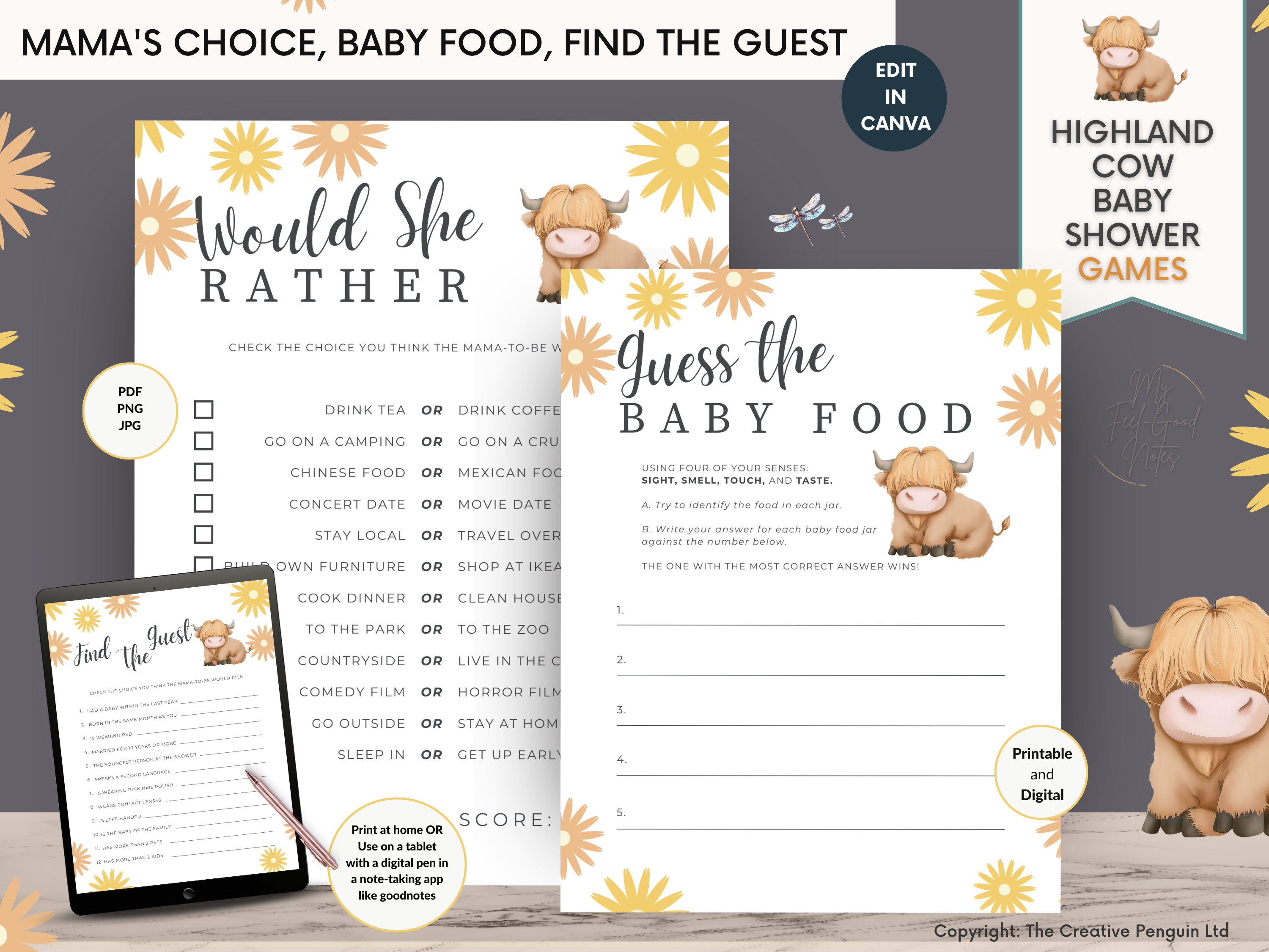 Highland Cow Baby Shower Games, Sunshine Template Bundle, Boho Gender ...