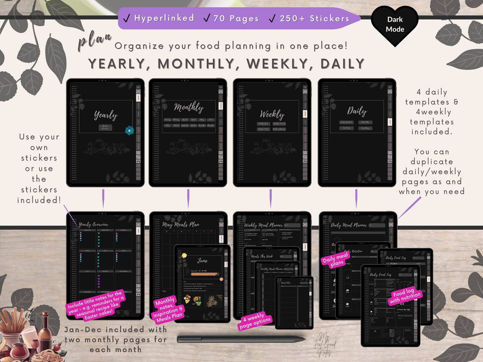 Digital Meal Planner and Recipe Book, Food Journal Goodnotes Planner ...