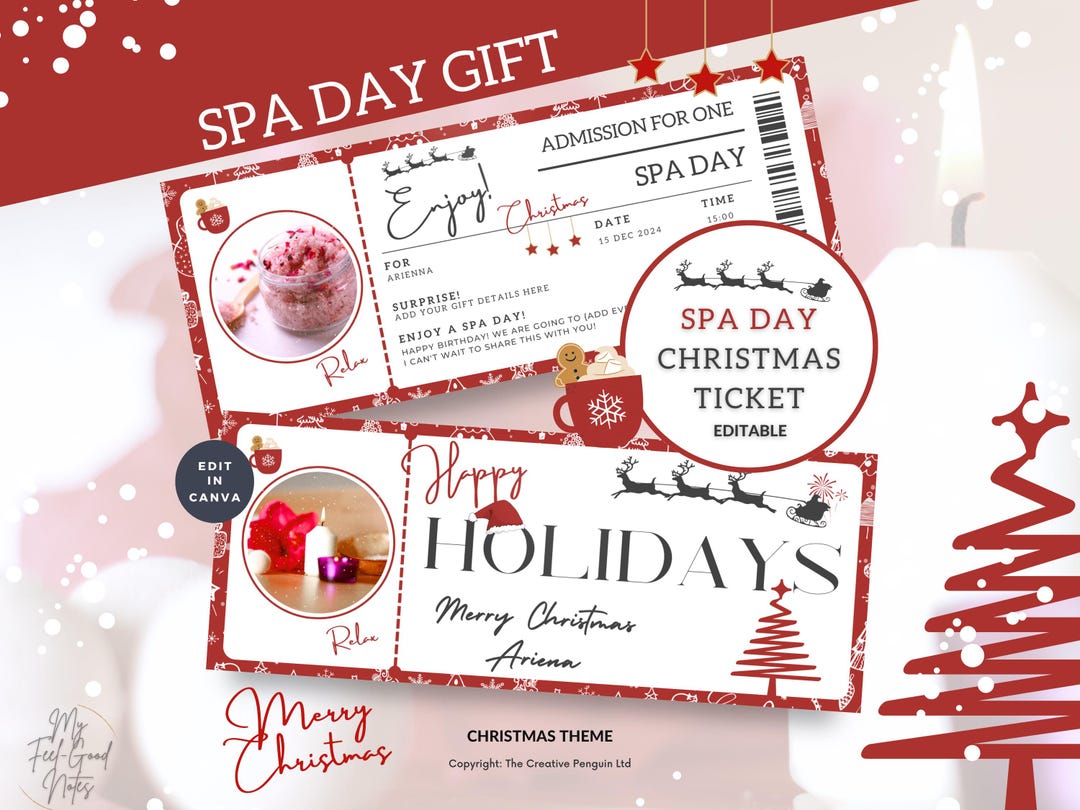 Spa Day Ticket Gift, Christmas Event Template, Surprise Birthday ...