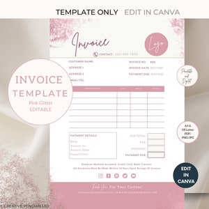 Business Service Invoice Template, Pink, Digital Canva Editable ...