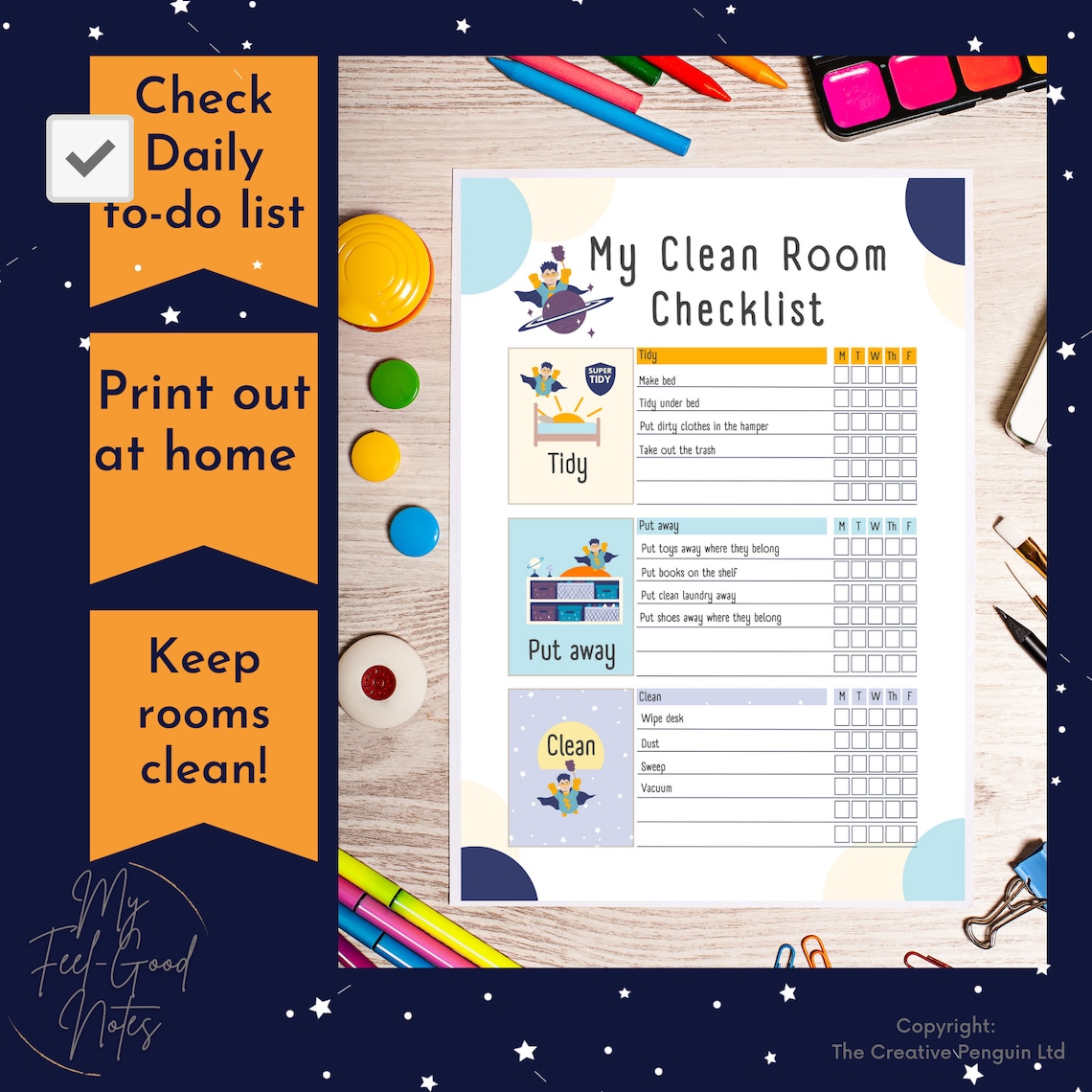 Cleaning Checklist Boy Room Superhero Design Family Chore Chart for ...