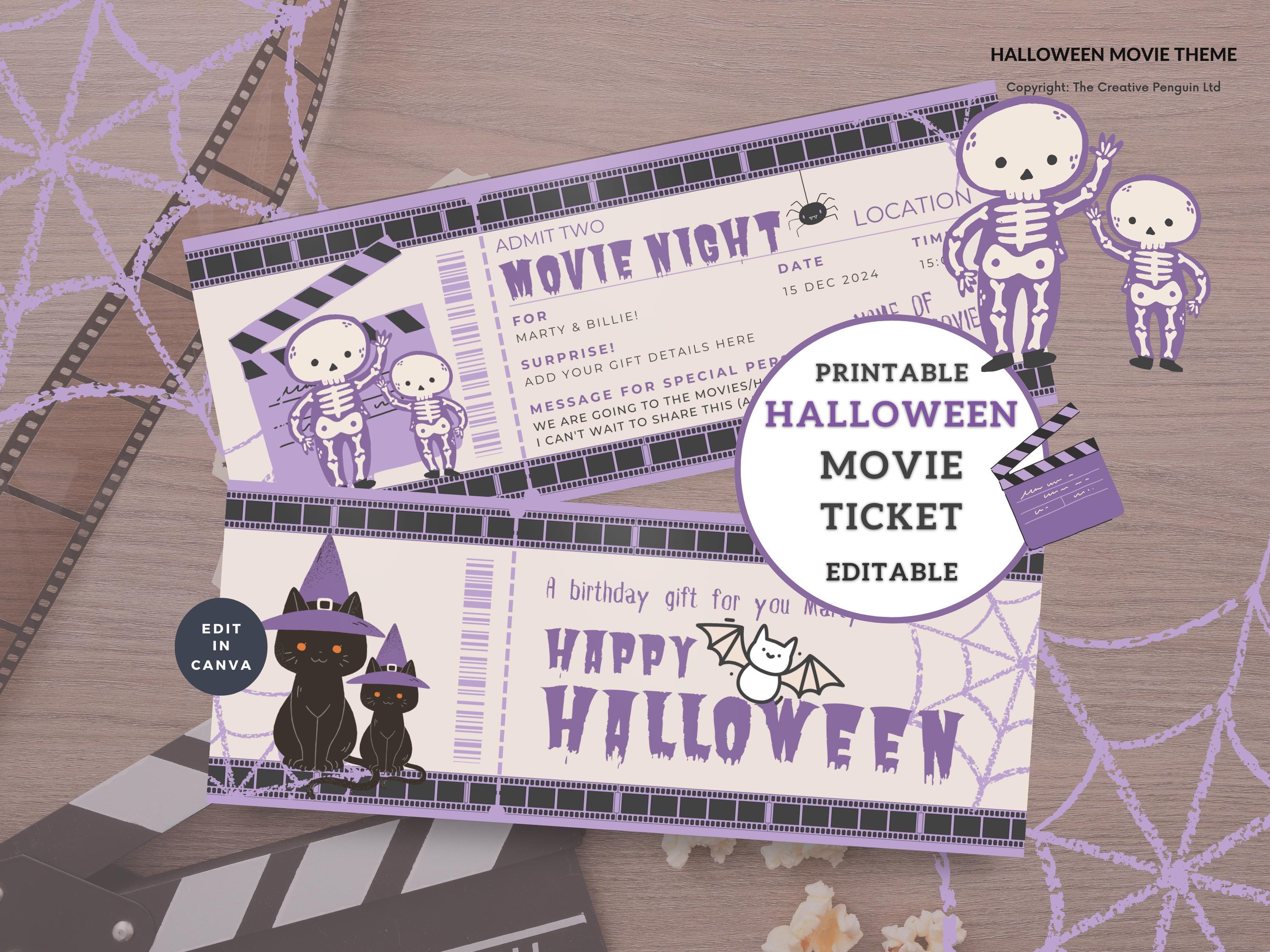 Halloween Movie Ticket, Printable Invitation, Editable Template ...