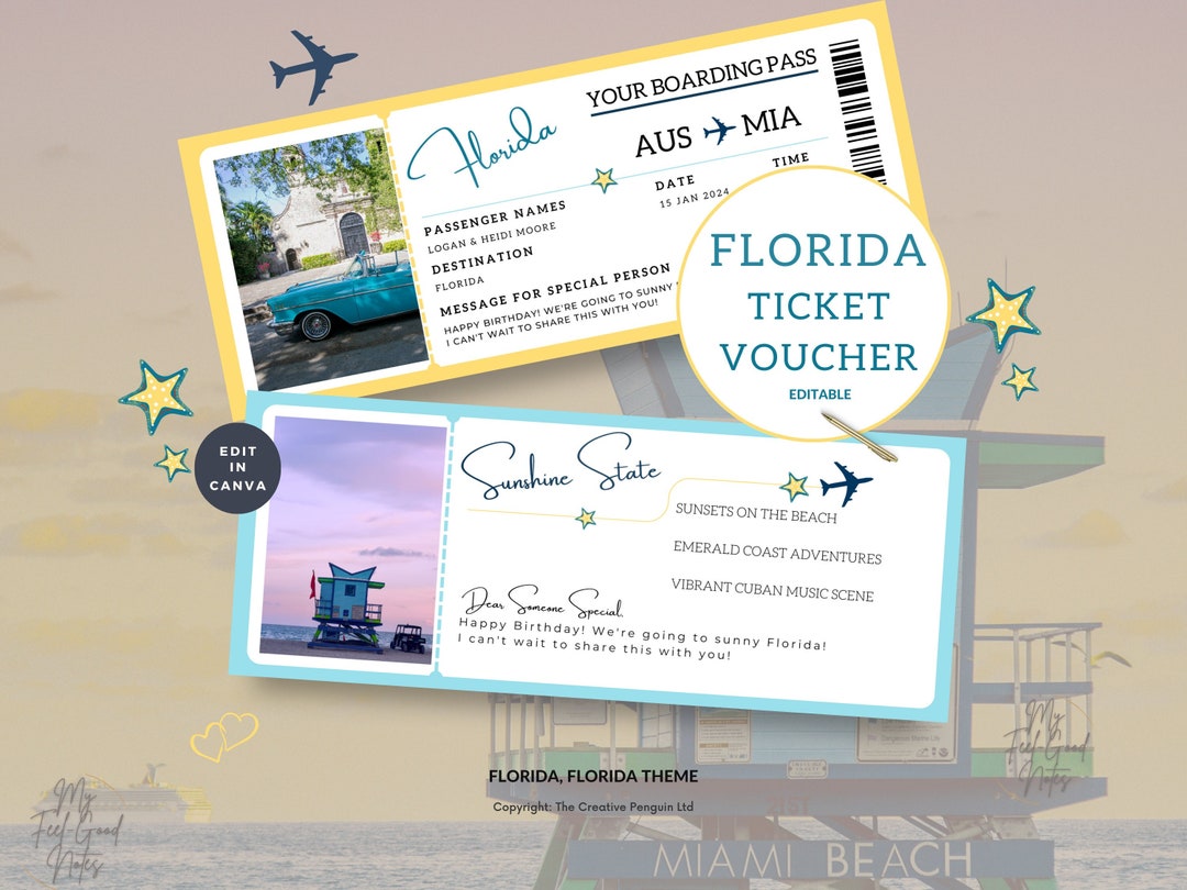 Printable Ticket to Florida, Surprise Trip, Print at Home Boarding Pass ...