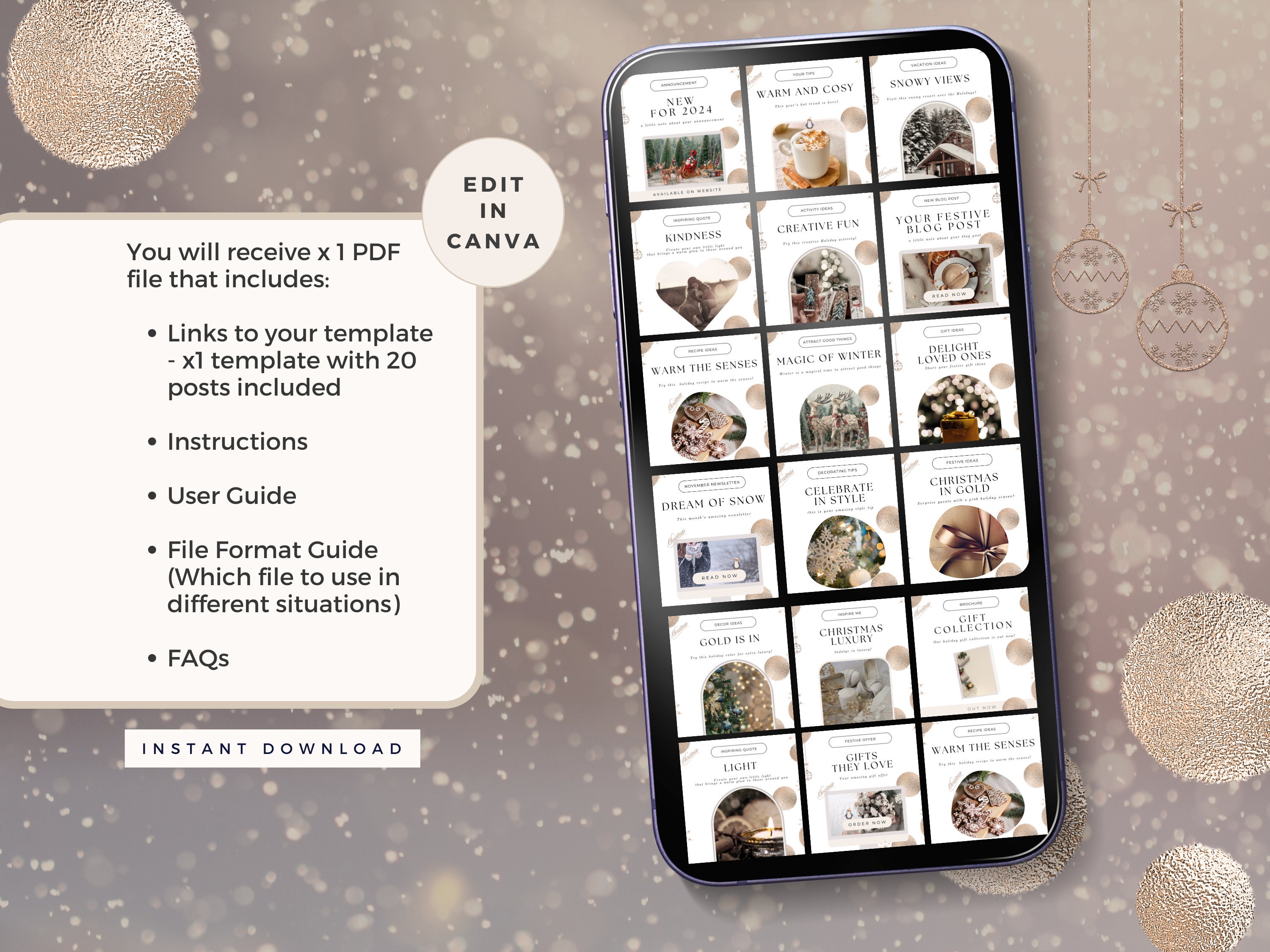 Christmas Social Media Posts for Business, Holiday Stories Editable ...