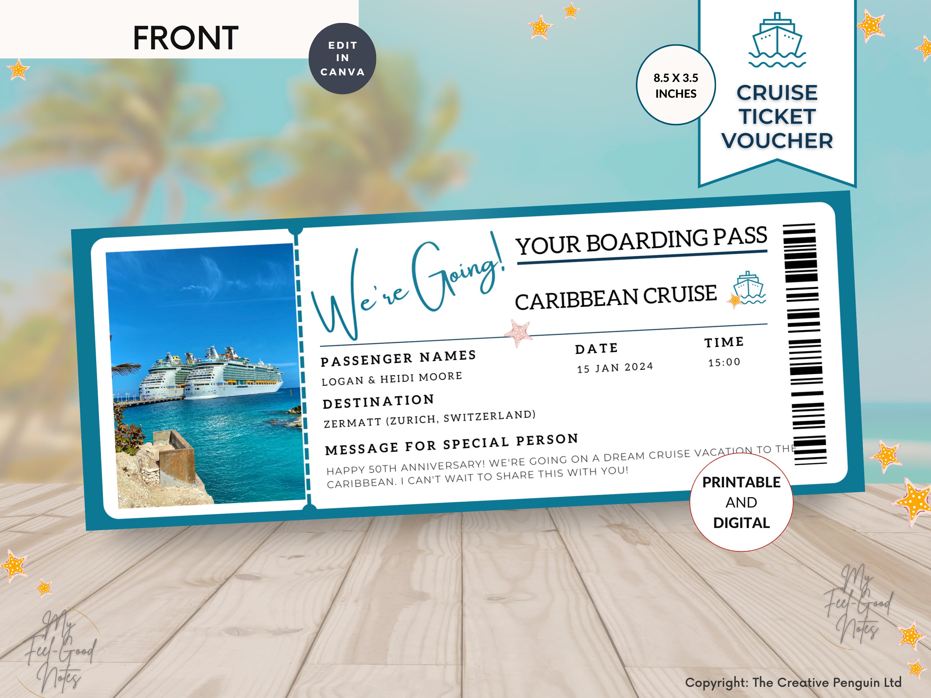 Vacation Voucher Cruise, Boarding Pass Gift Certificate, Printable ...