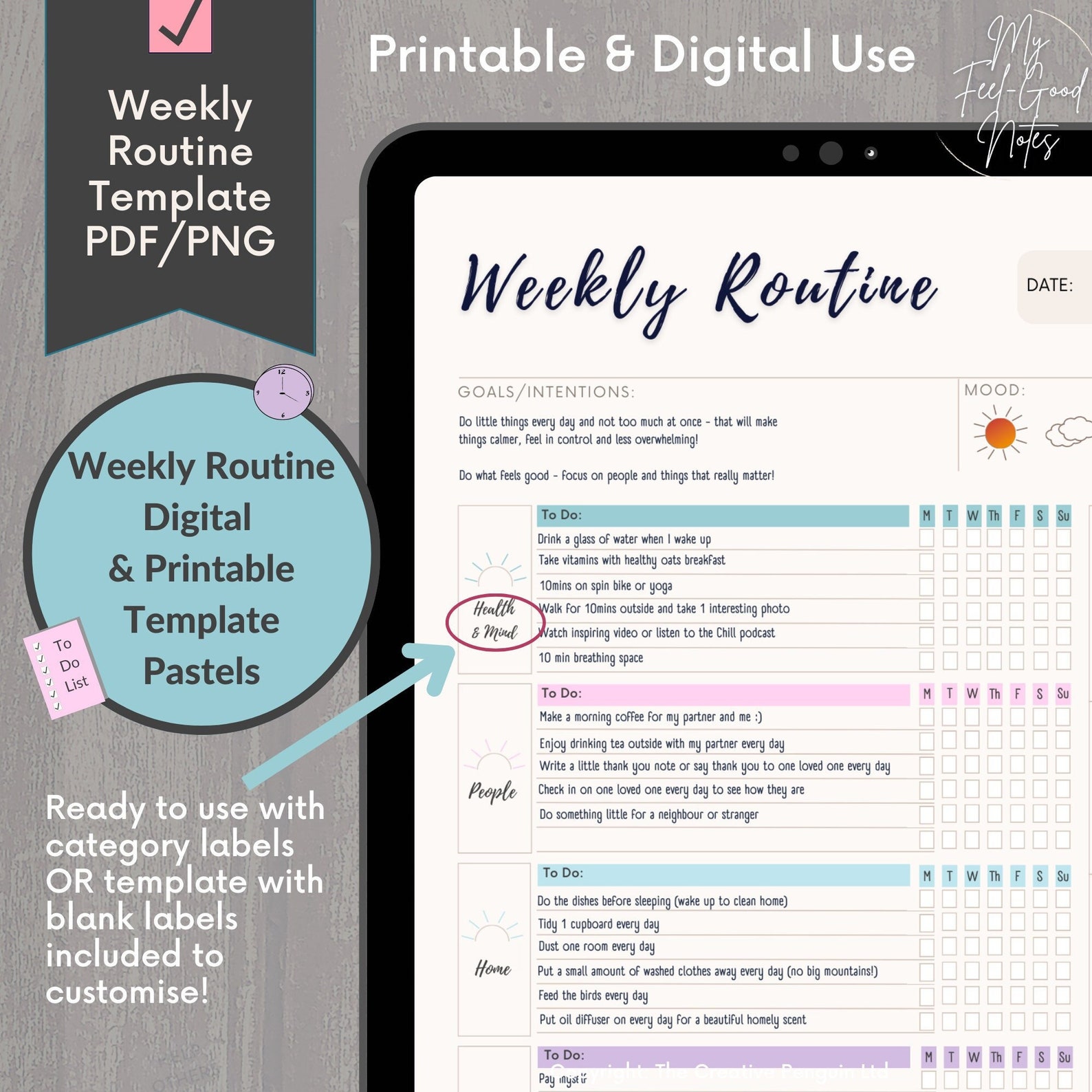 Weekly Routine Goodnotes Checklist PDF | Weekly Routine Planner Adult ...