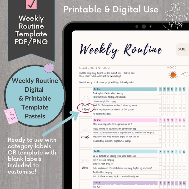 Weekly Routine Goodnotes Checklist PDF | Weekly Routine Planner Adult ...