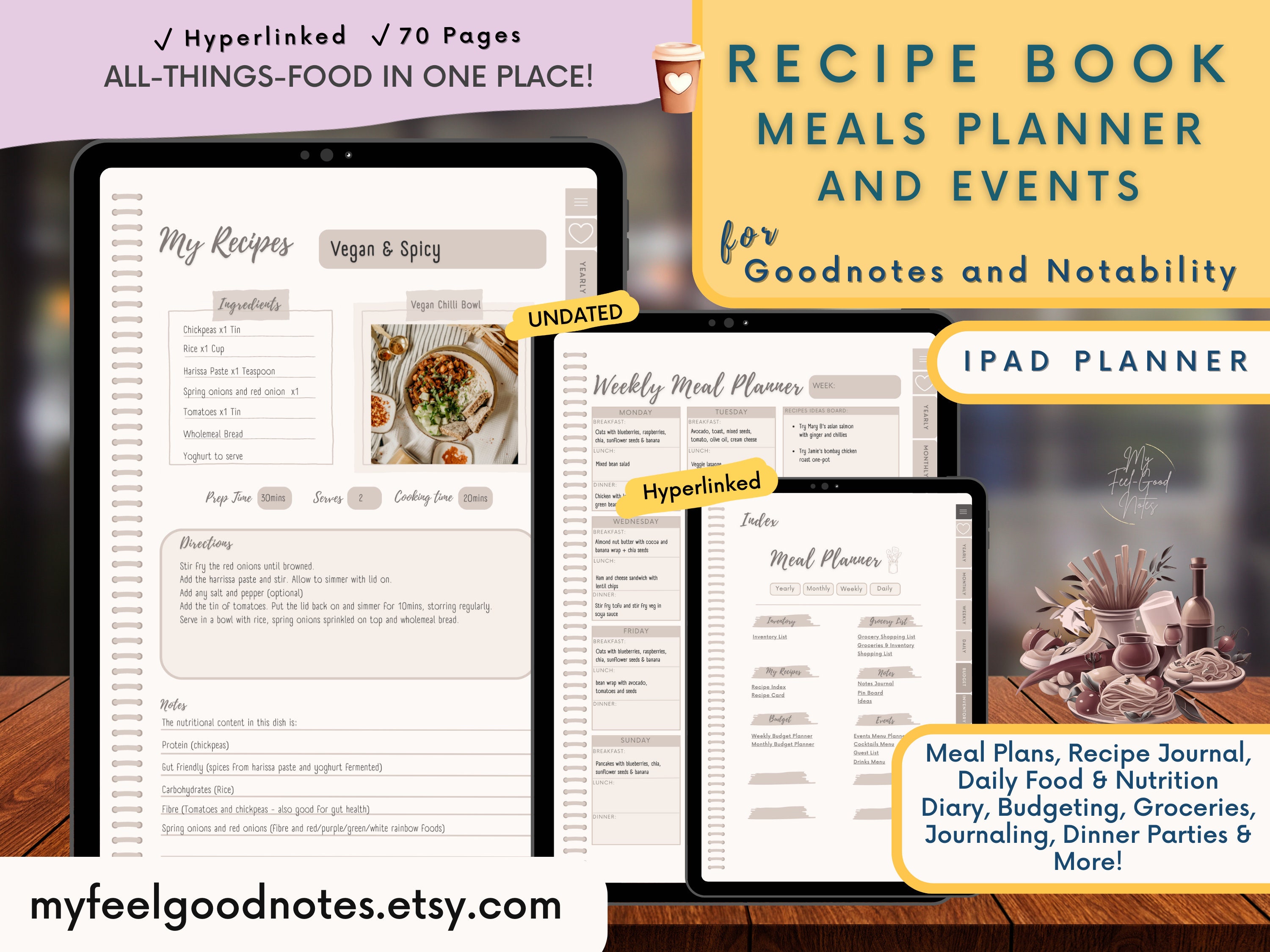 Digital Meal Planner and Recipe Book, Meal Prep, Dark Mode, Goodnotes ...