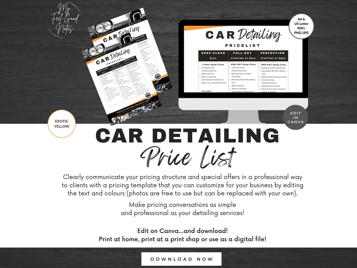 Car Detailing Price List Template Business, Editable Pricing, Canva ...
