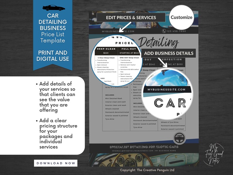 Car Detailing Price List Template Business | Editable Pricing Blue ...