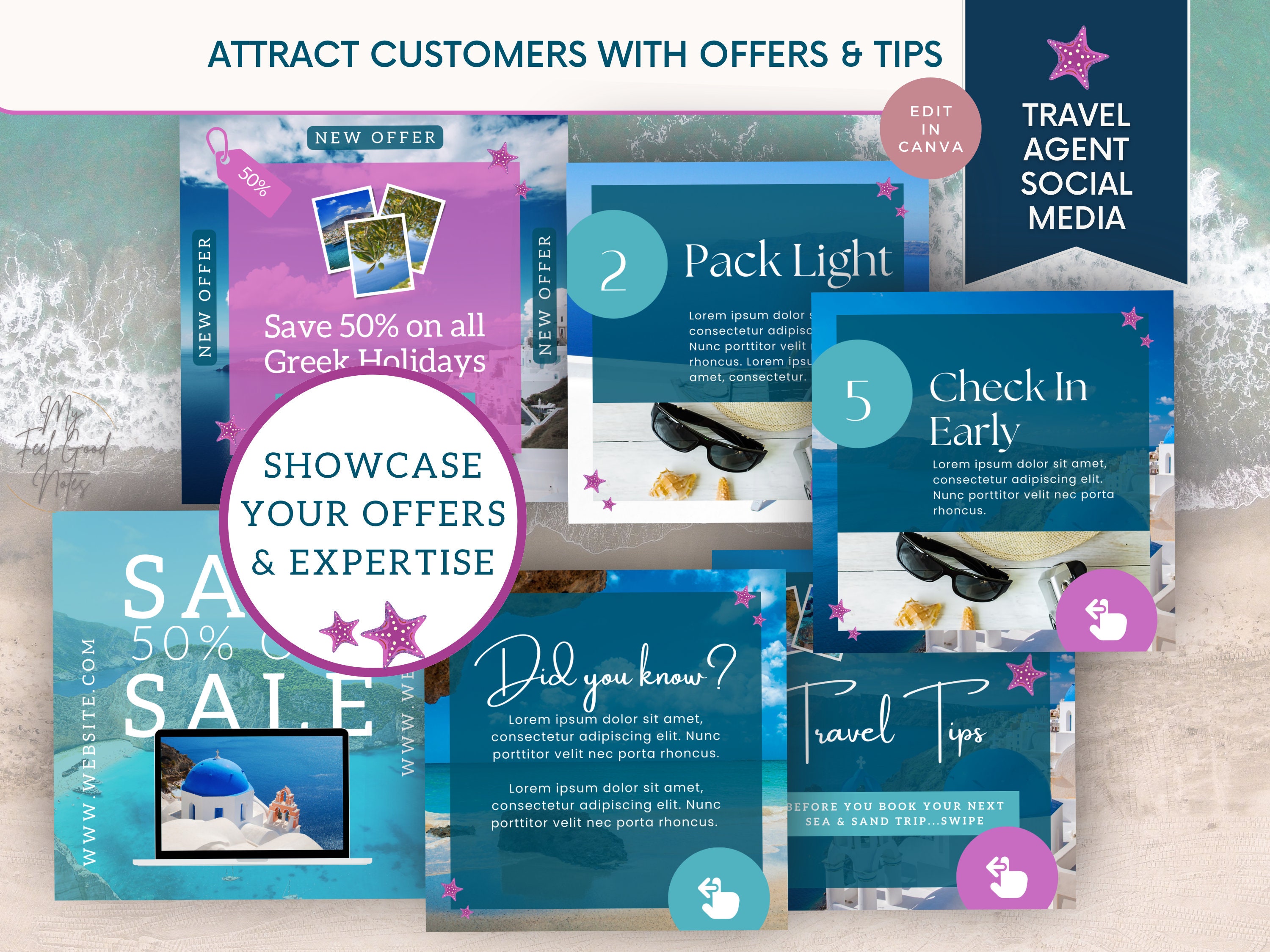 Travel Agent Social Media Posts, Canva Template Editable Vacation ...