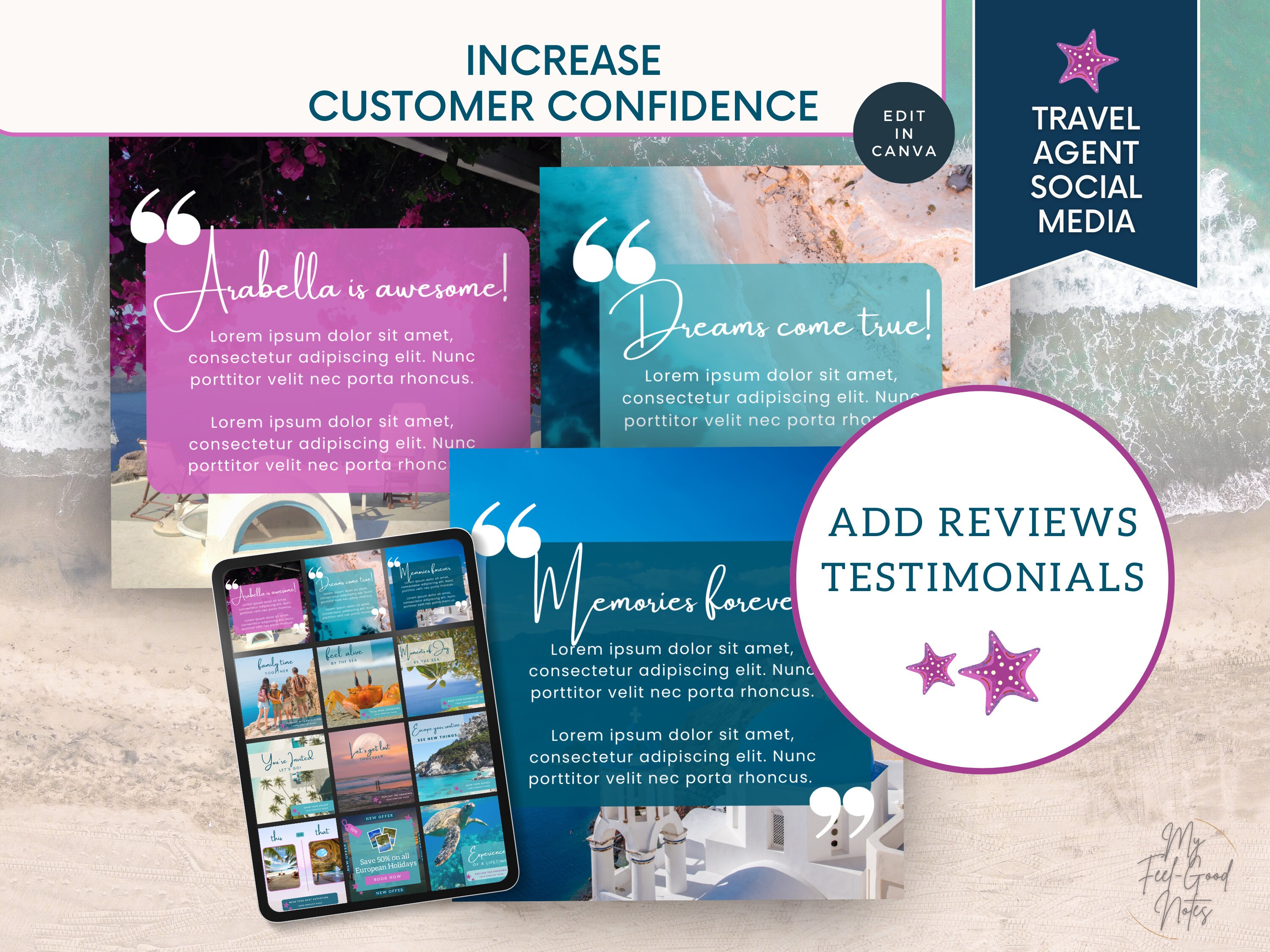 Travel Agent Social Media Posts, Canva Template Editable Vacation ...