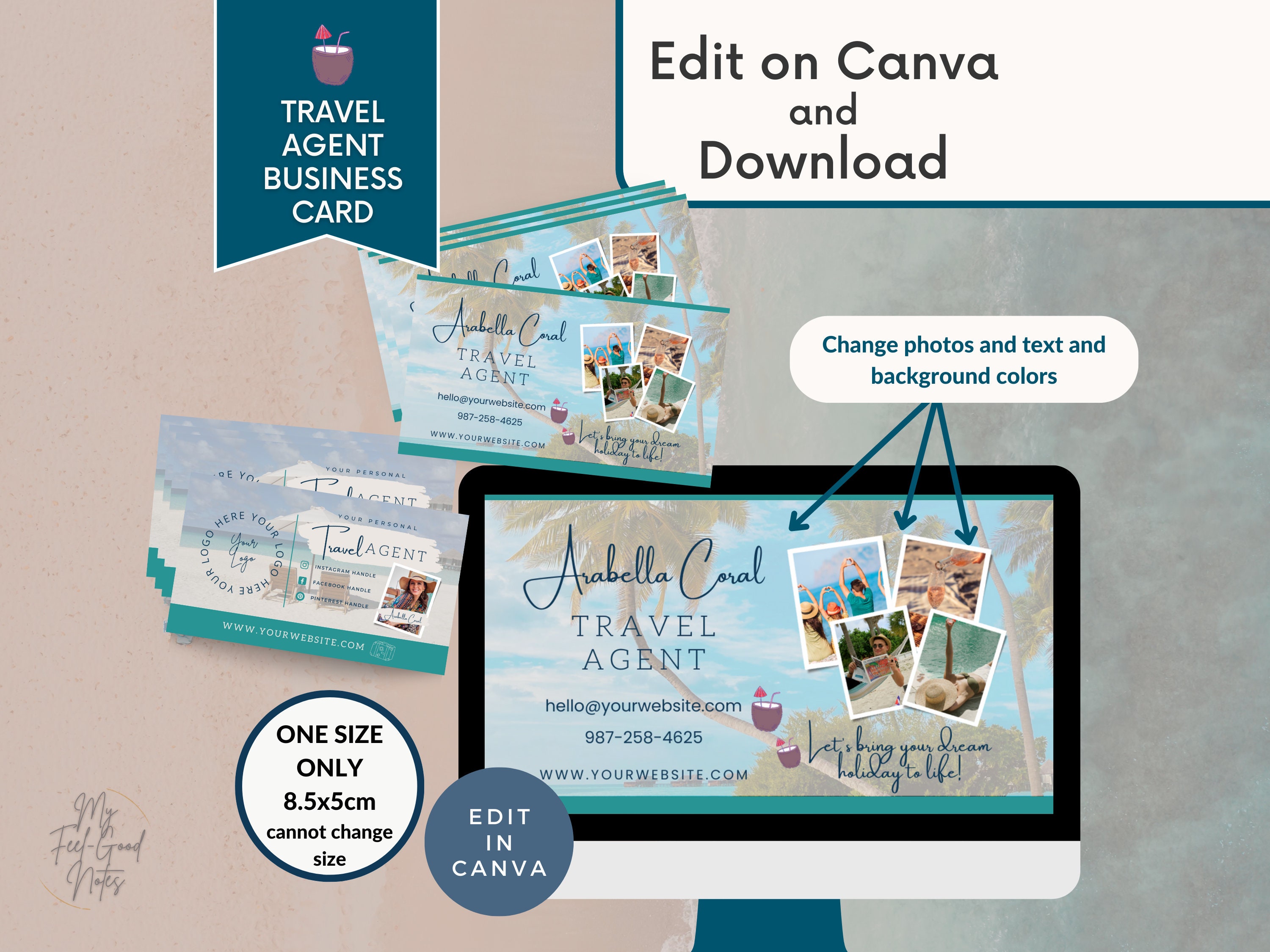 Travel Agency Business Cards Template, Travel Advisor Agent, Canva ...