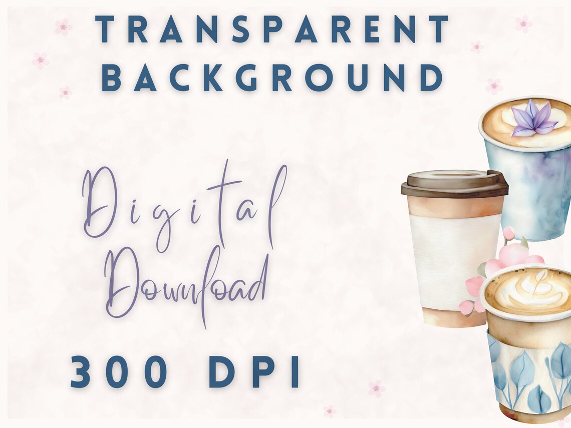 To Go Coffee Cup Clipart, Watercolor Clip Art, Floral Cafe Paper Cups ...