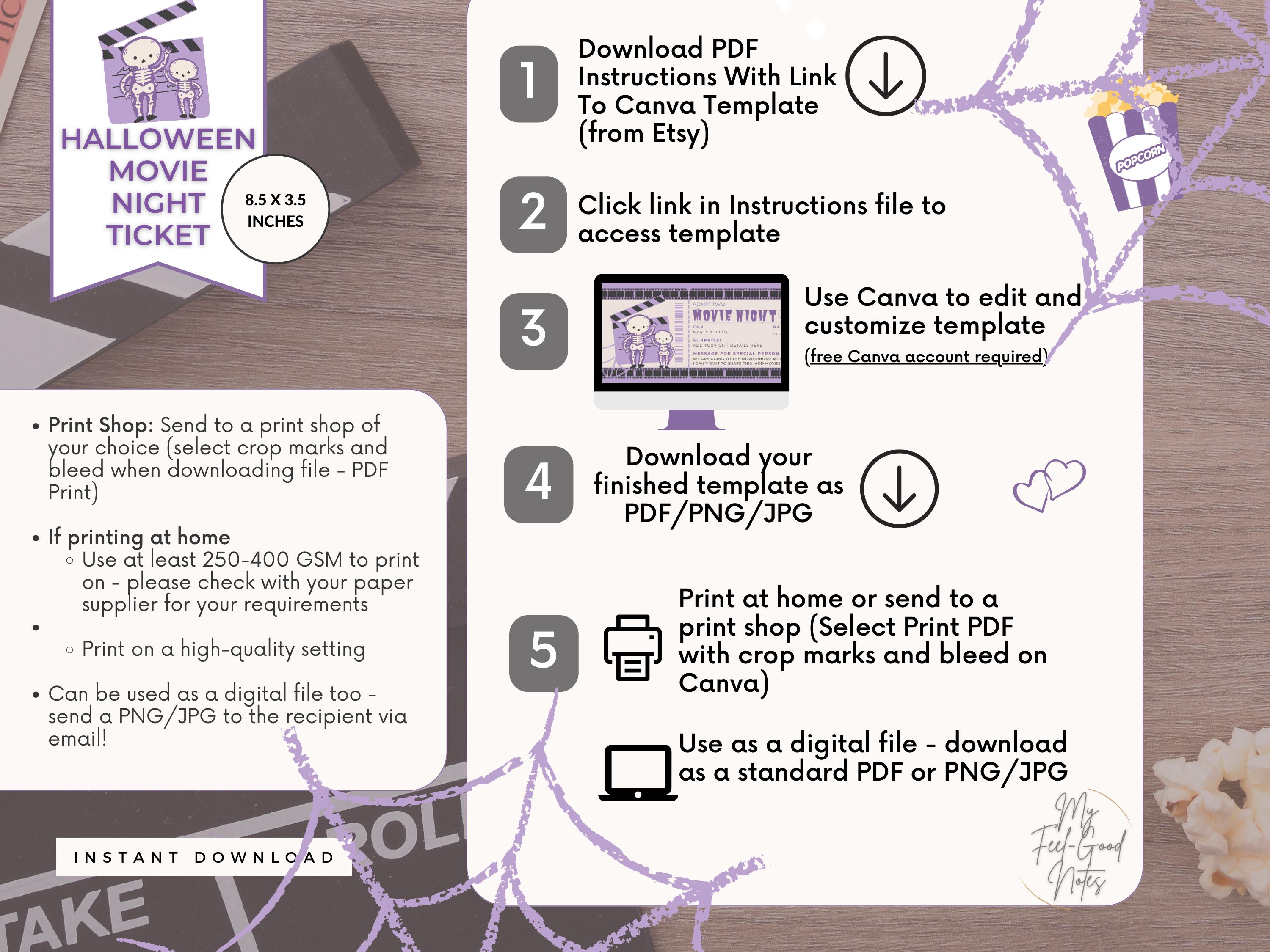 Halloween Movie Ticket, Printable Invitation, Editable Template ...