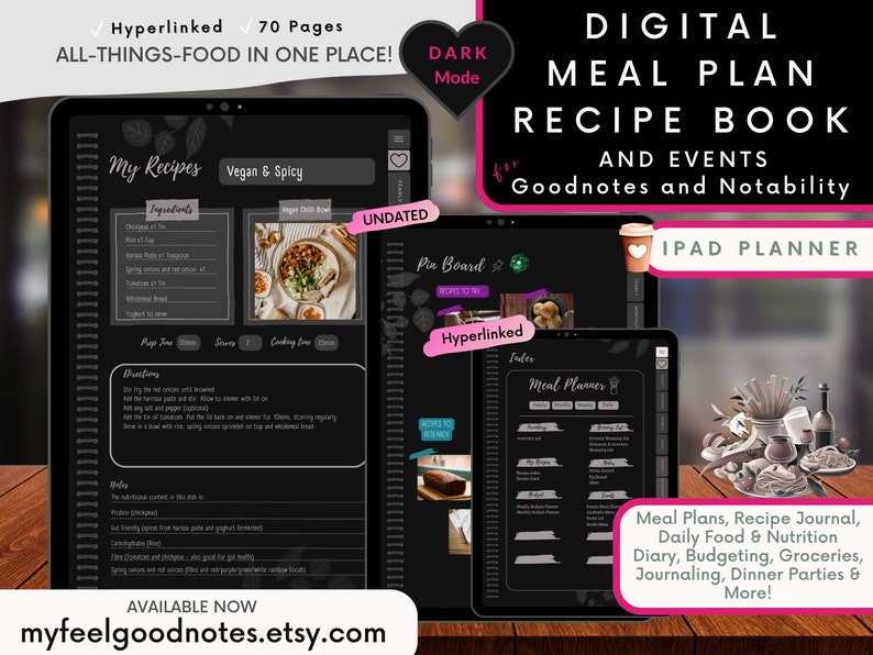 Digital Meal Planner and Recipe Book, Meal Prep, Goodnotes Food Journal ...