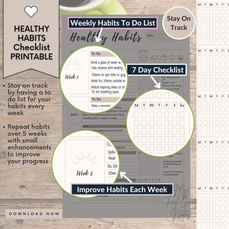 Daily Habit Tracker Printable Healthy Habits Checklist - Etsy