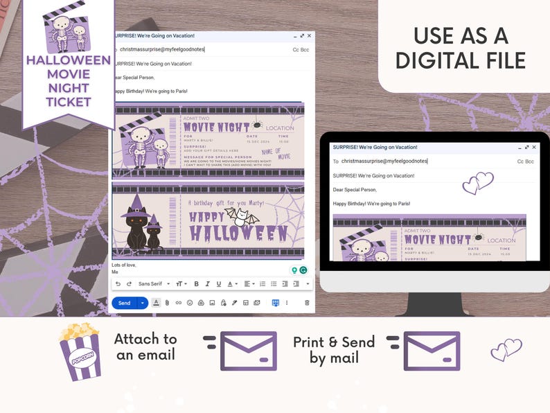 Halloween Movie Ticket, Printable Invitation, Editable Template ...