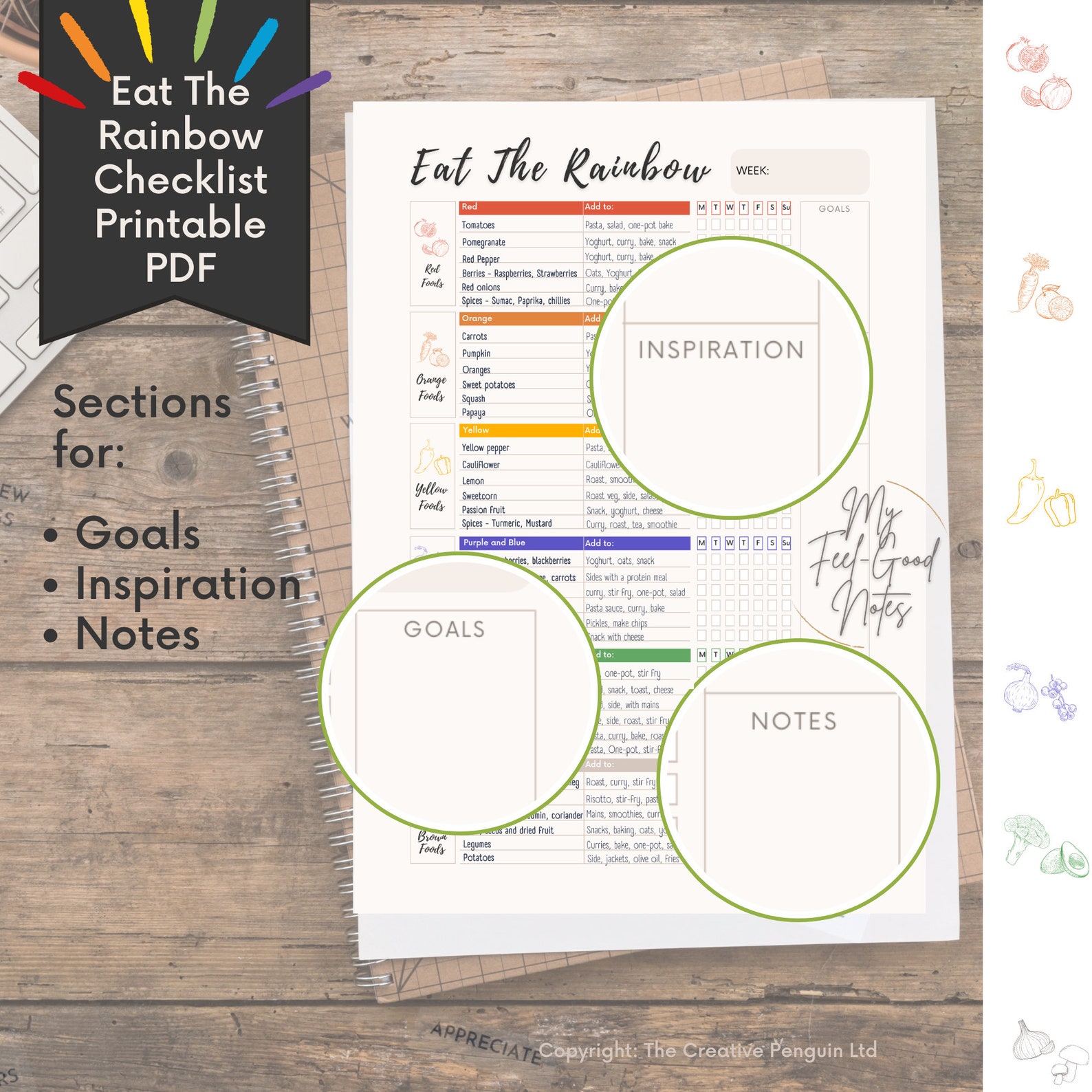 Eat the Rainbow Checklist Printable | | Healthy Food Tracker | Meal ...
