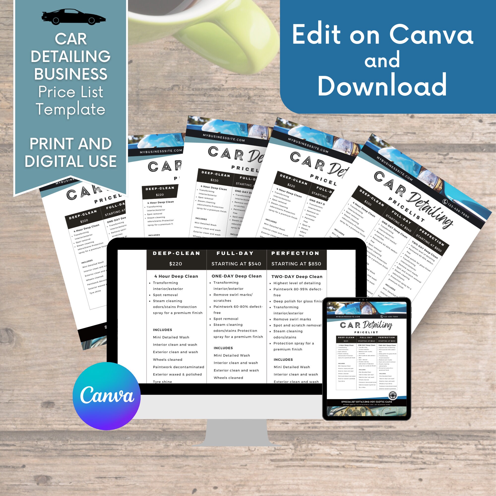 Car Detailing Price List Template Business Editable Pricing - Etsy