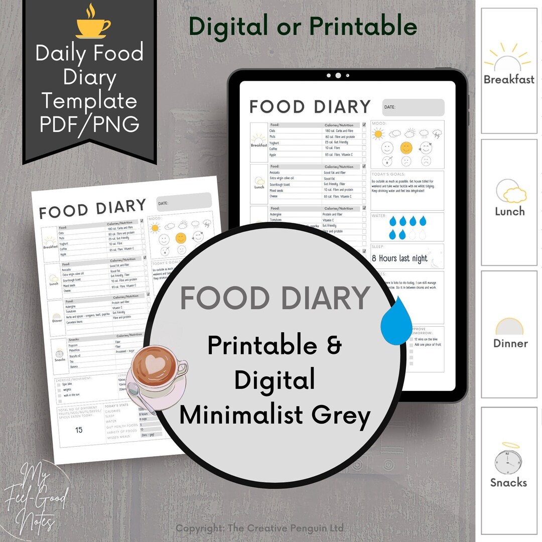 Food Diary Template Printable PDF Daily Food Journal - Etsy