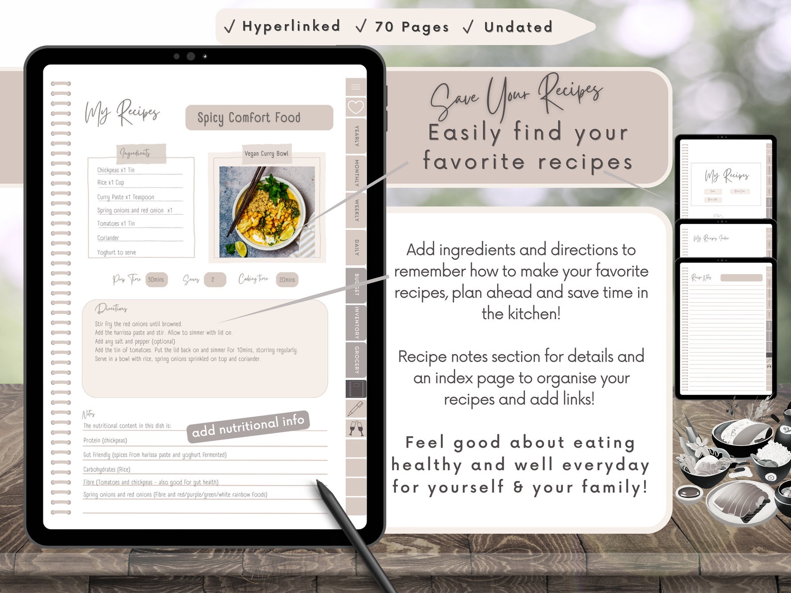 Digital Meal Planner and Recipe Book, Meal Prep, Goodnotes Food Journal ...