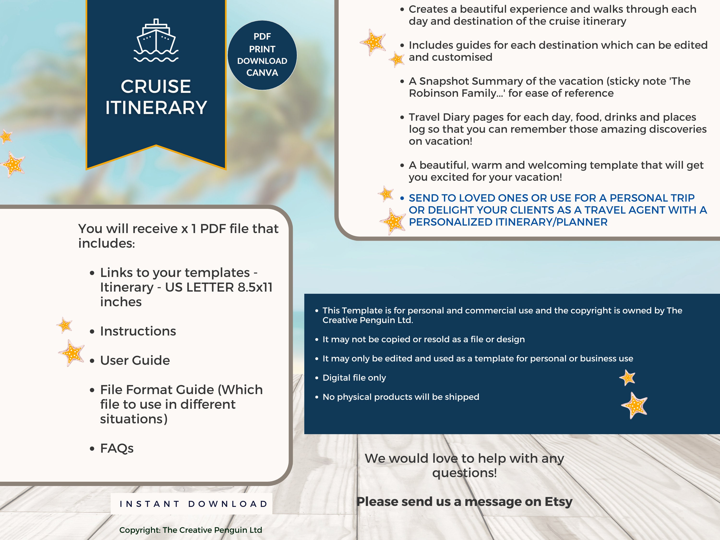 Travel Itinerary Cruise Template, Planner Printable PDF, Editable Canva ...