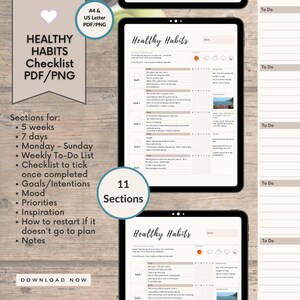 Healthy Habits Checklist Daily Goodnotes Neutral | Daily Routine ...