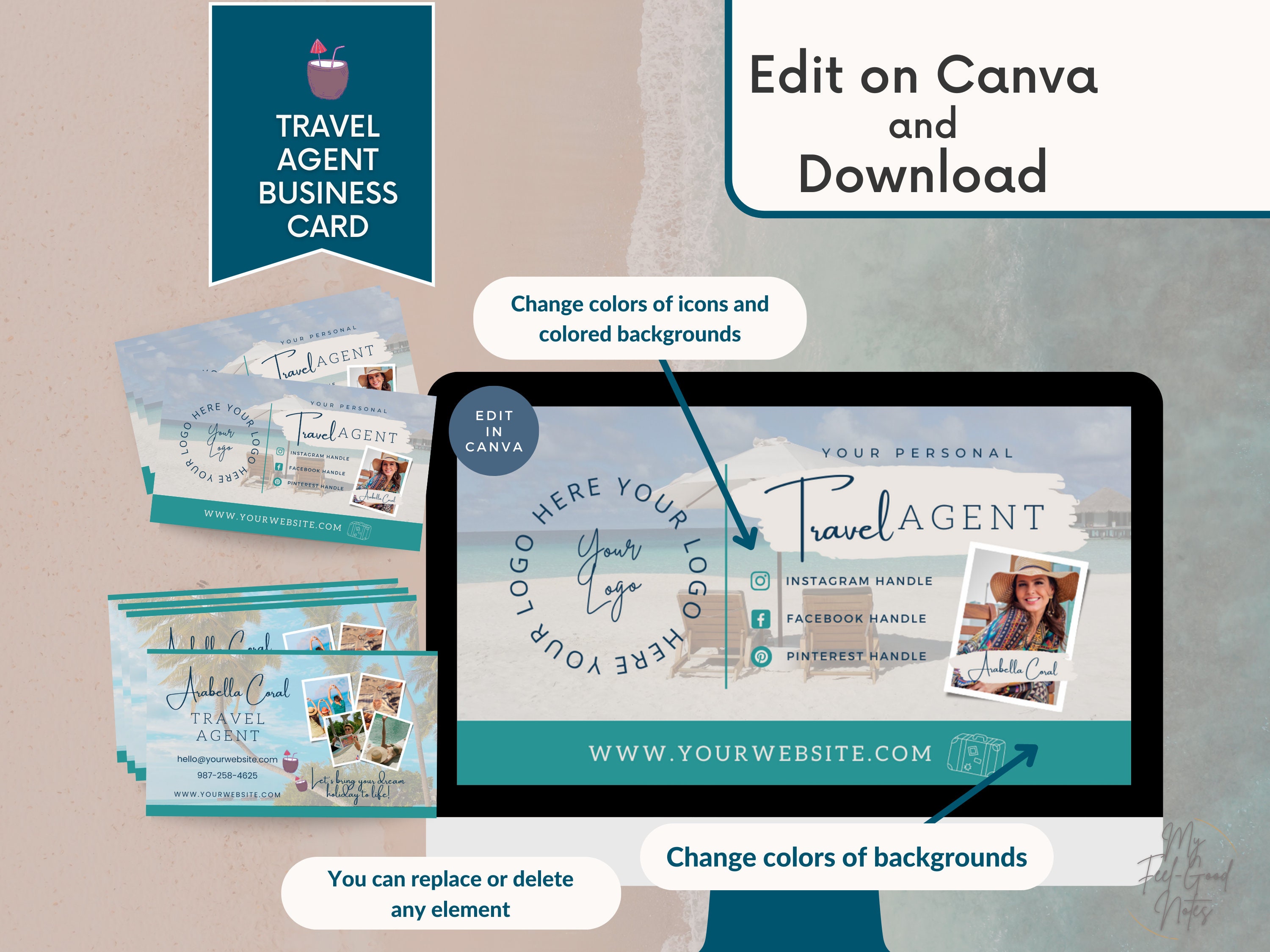 Travel Agency Business Cards Template, Travel Advisor Agent, Canva ...