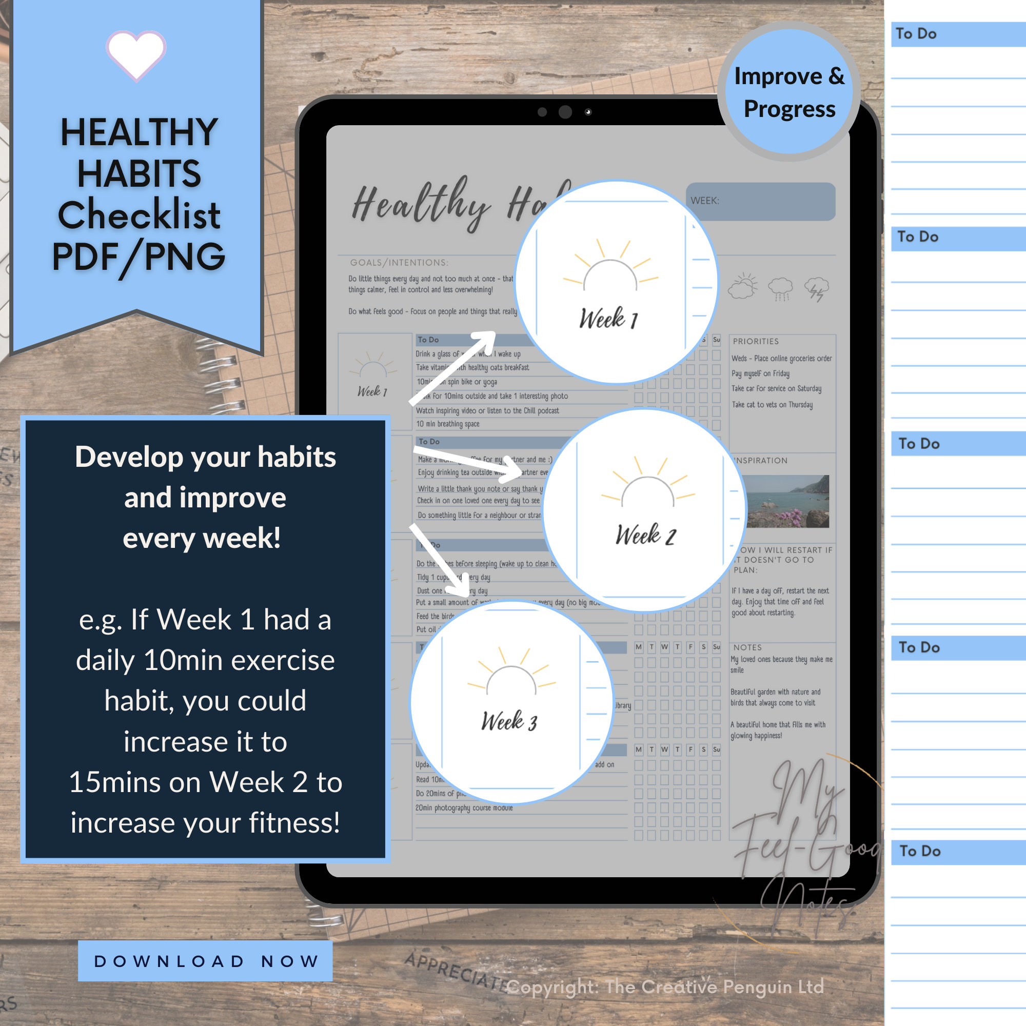 Healthy Habits Checklist Goodnotes Blue Aesthetic Minimalist Daily ...