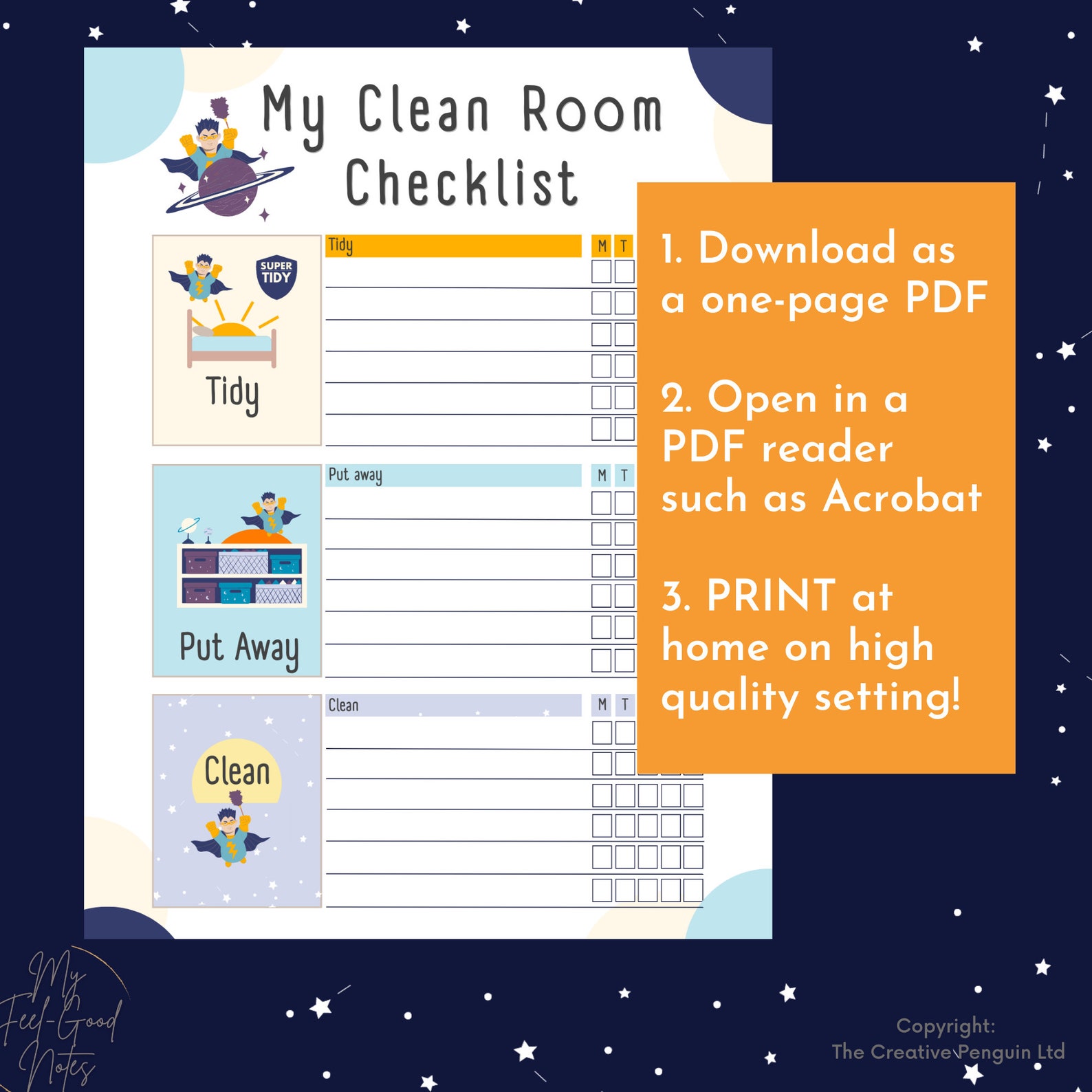 Cleaning Checklist Boy Room | Superhero Design | Family Chore Chart for ...