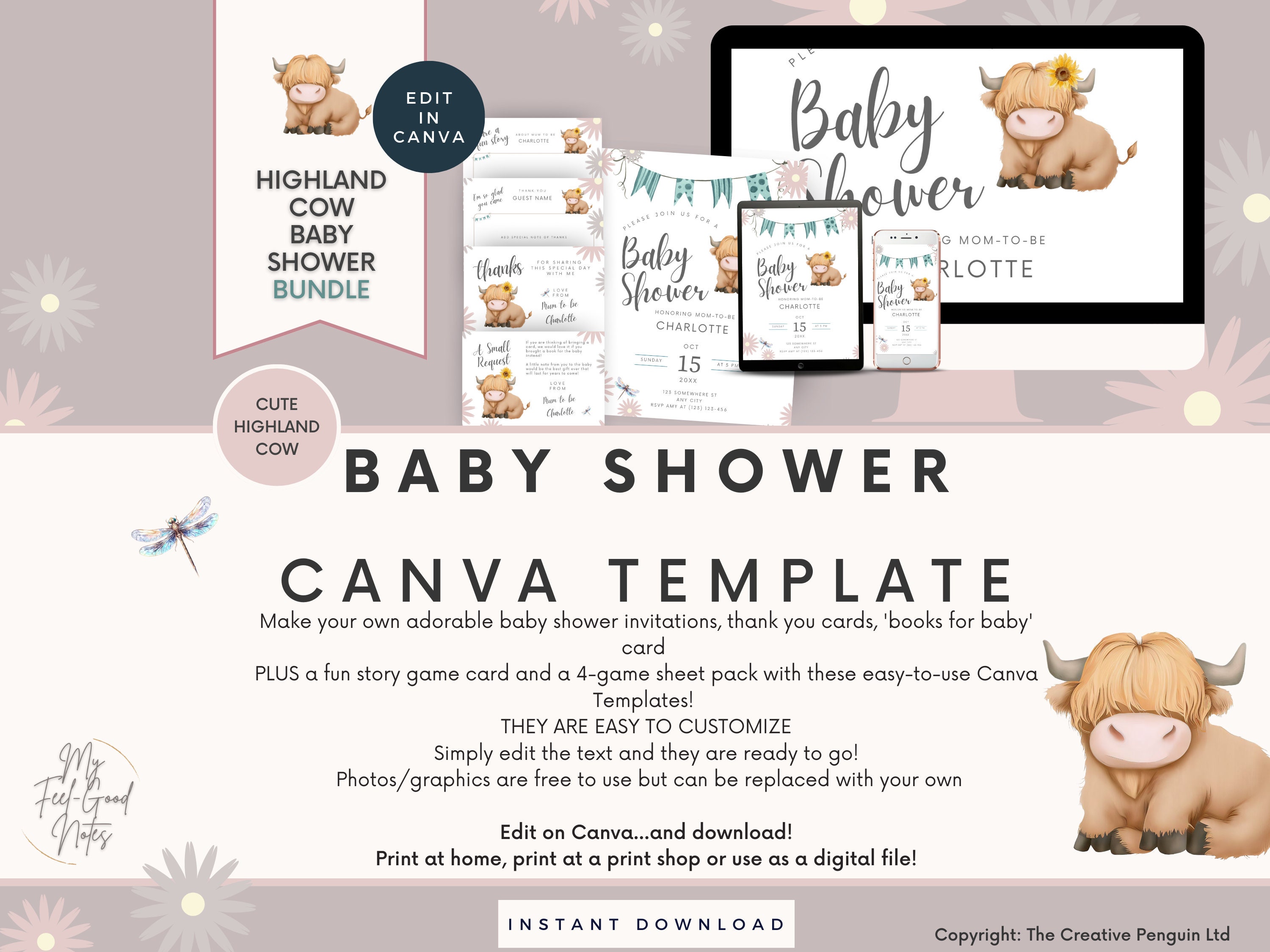 Highland Cow Baby Shower Bundle, Baby Shower Game Bundle, Holy Cow ...