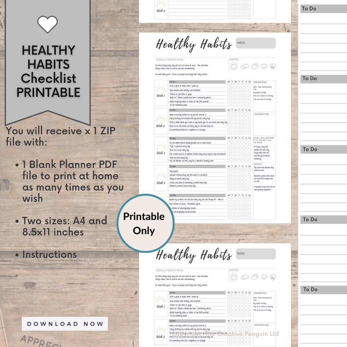 Daily Habit Tracker Printable Healthy Habits Checklist Minimal Grey ...