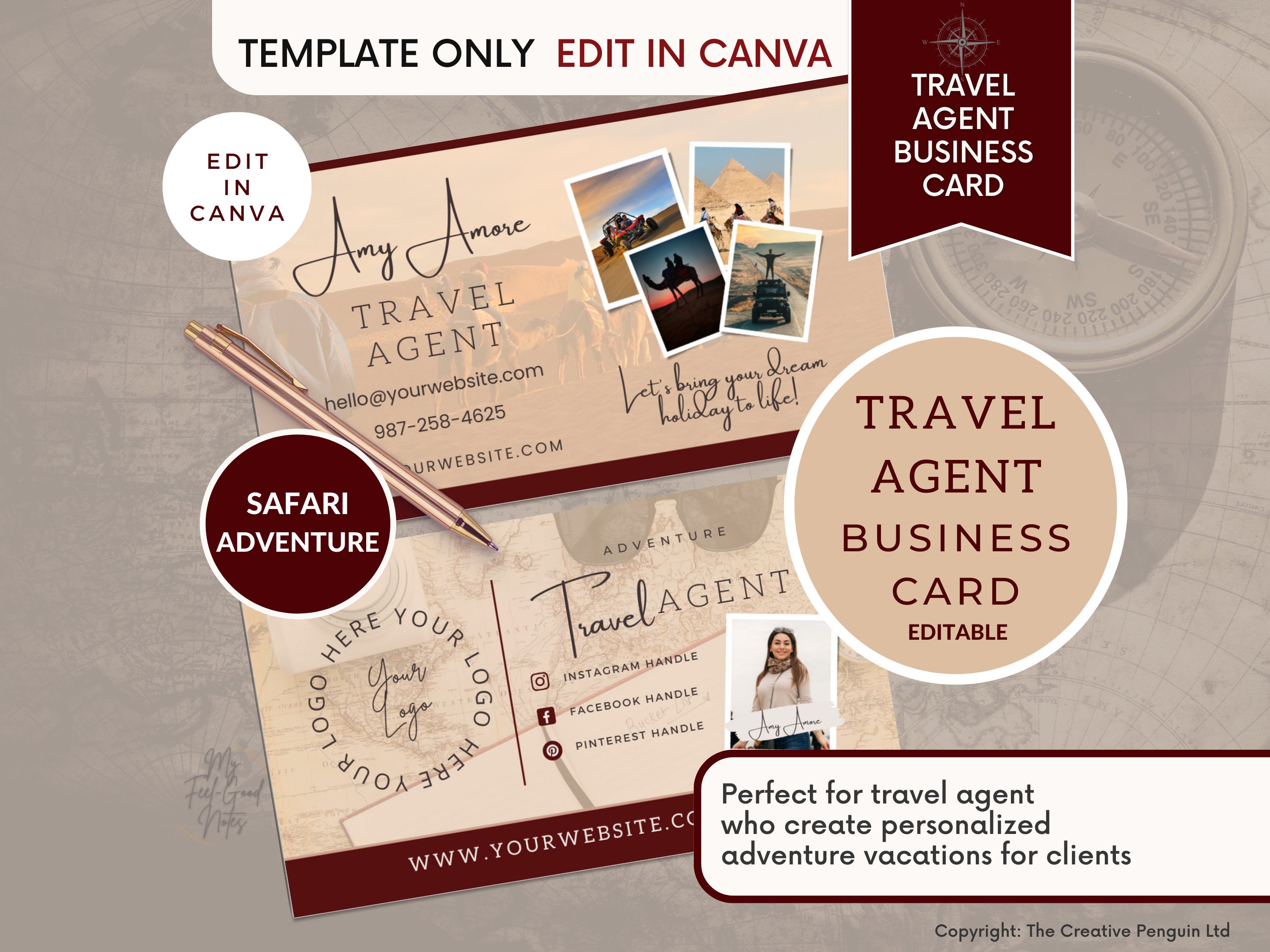 Travel Agent Business Cards Template, Travel Advisor Agency, Canva ...