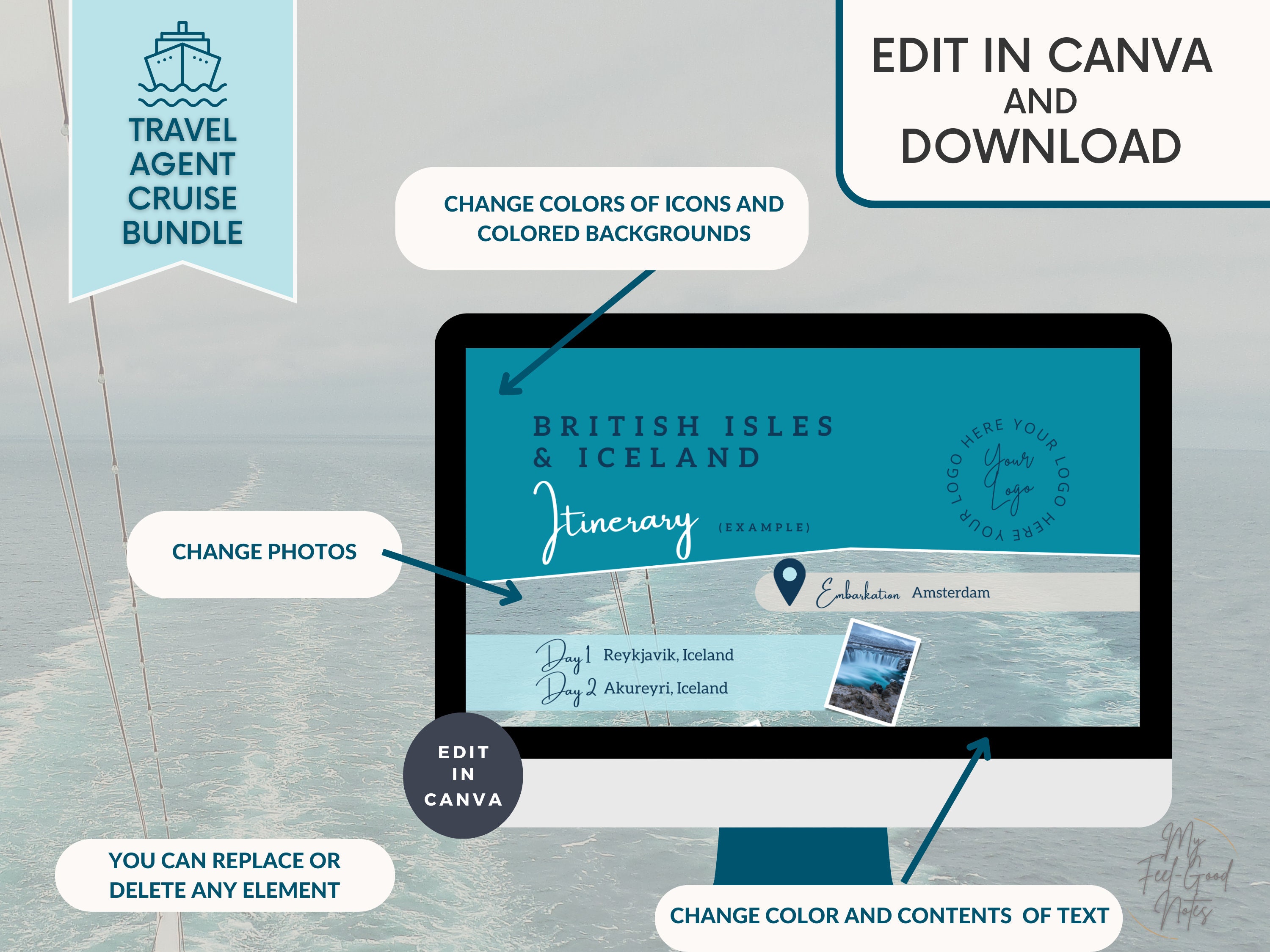 Travel Itinerary Template Canva, Cruise Flyer, Editable Premade Diy E ...