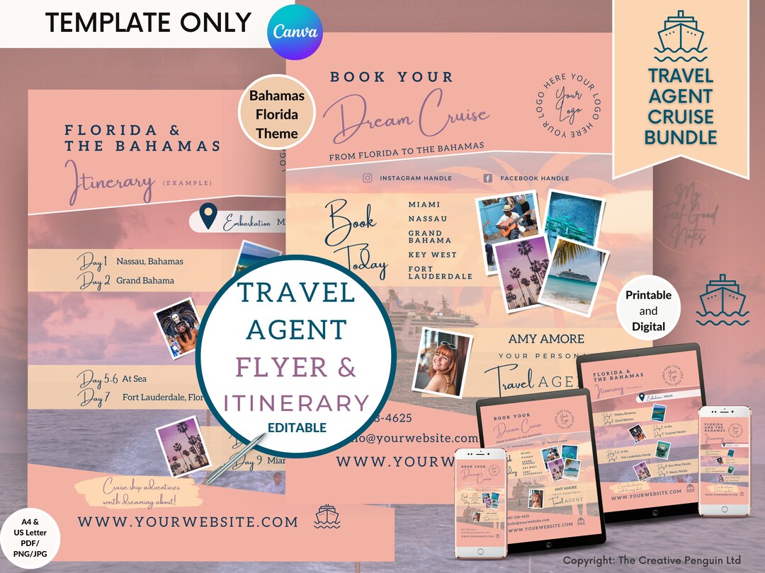 Travel Itinerary Template Canva Cruise Flyer Editable - Etsy