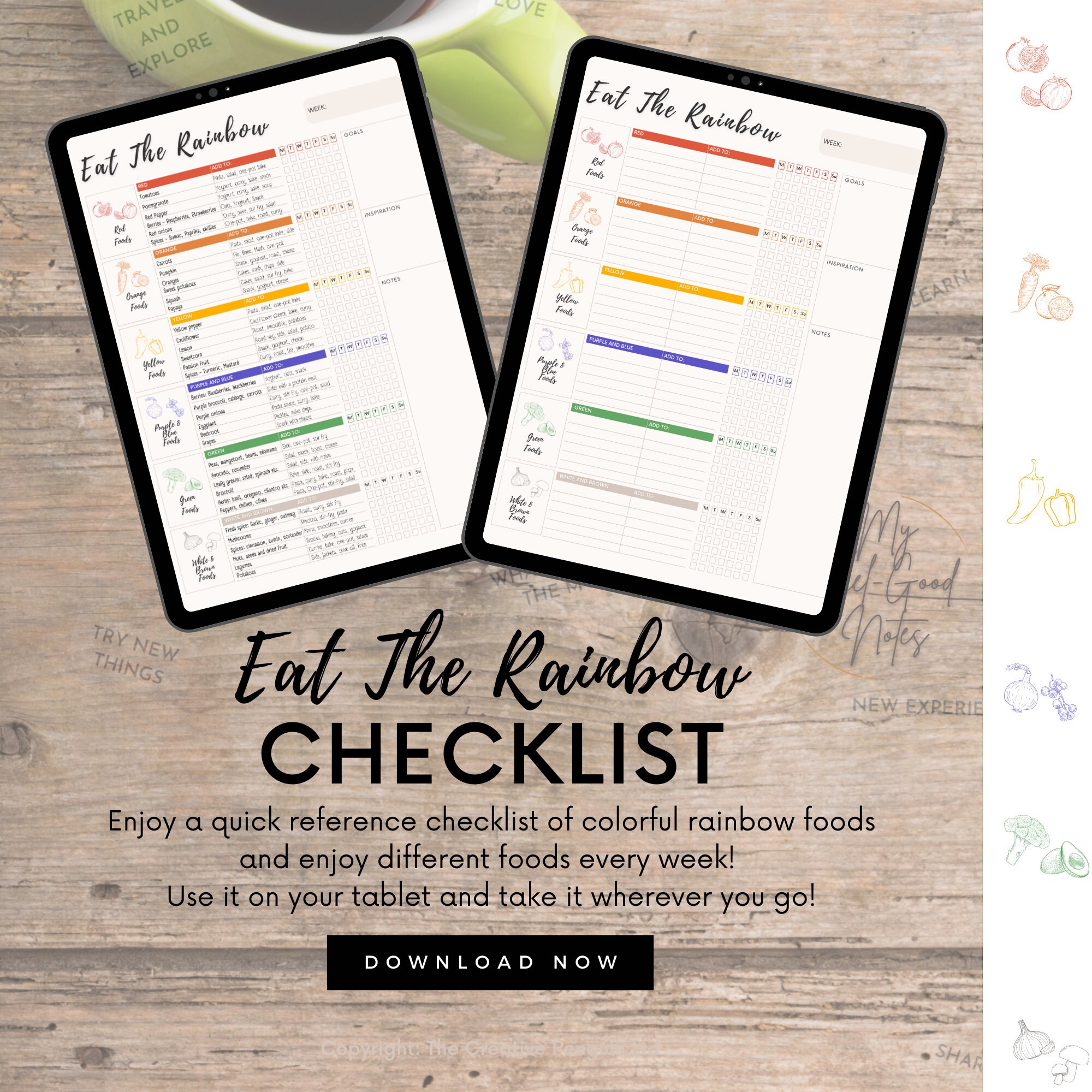 Eat the Rainbow Checklist Goodnotes | Healthy Food Tracker | Meal ...